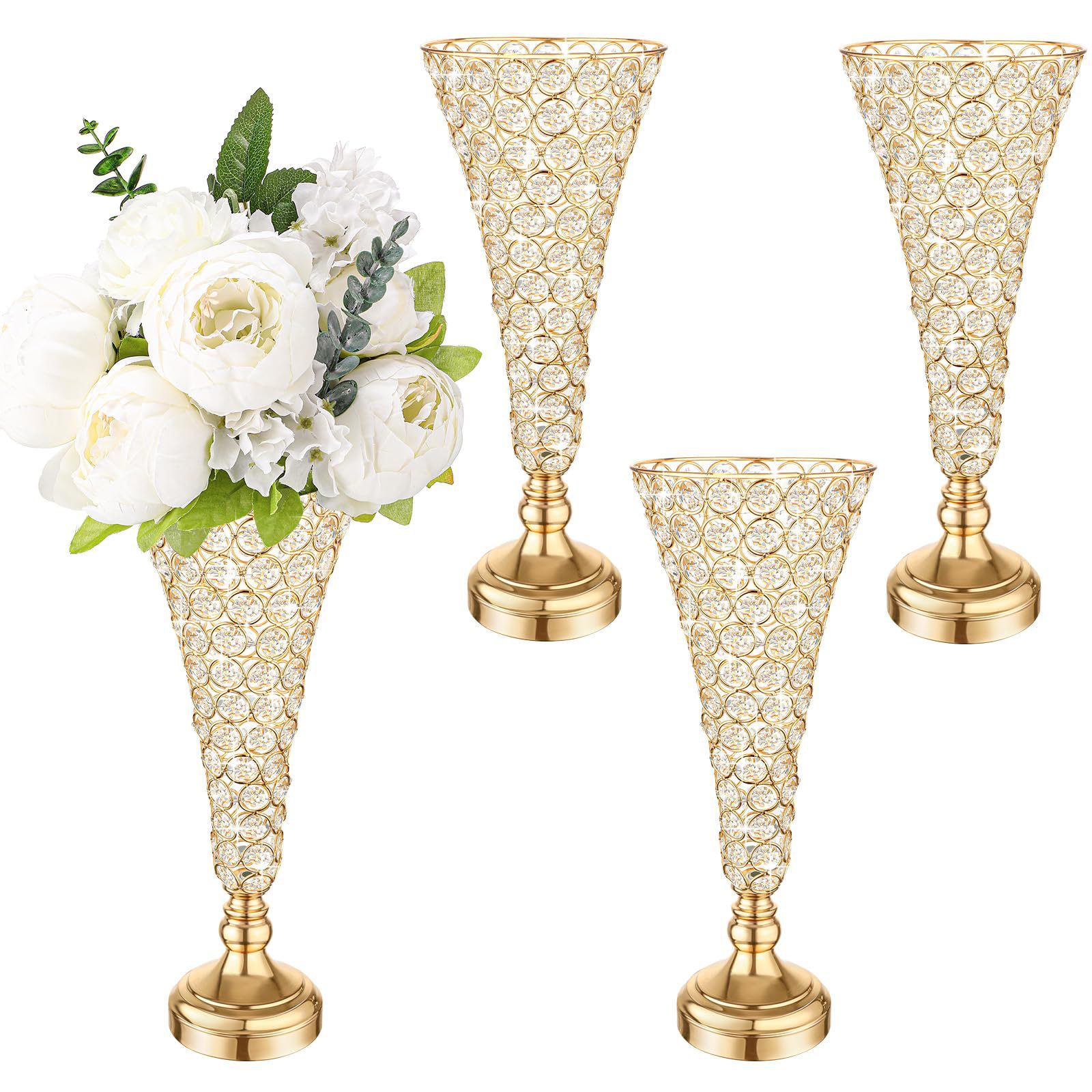 Fashion Finesse 4 Pcs Gold Trumpet Vases For Centerpieces 16 Inch ...