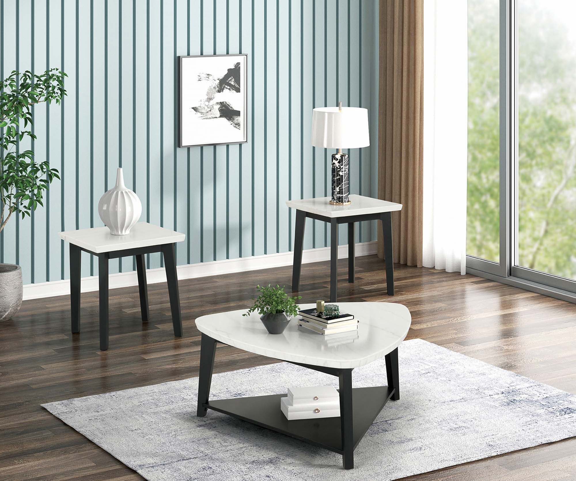 Corrigan Studio Contemporary Style Triangle Coffee Table Bottom Storage ...