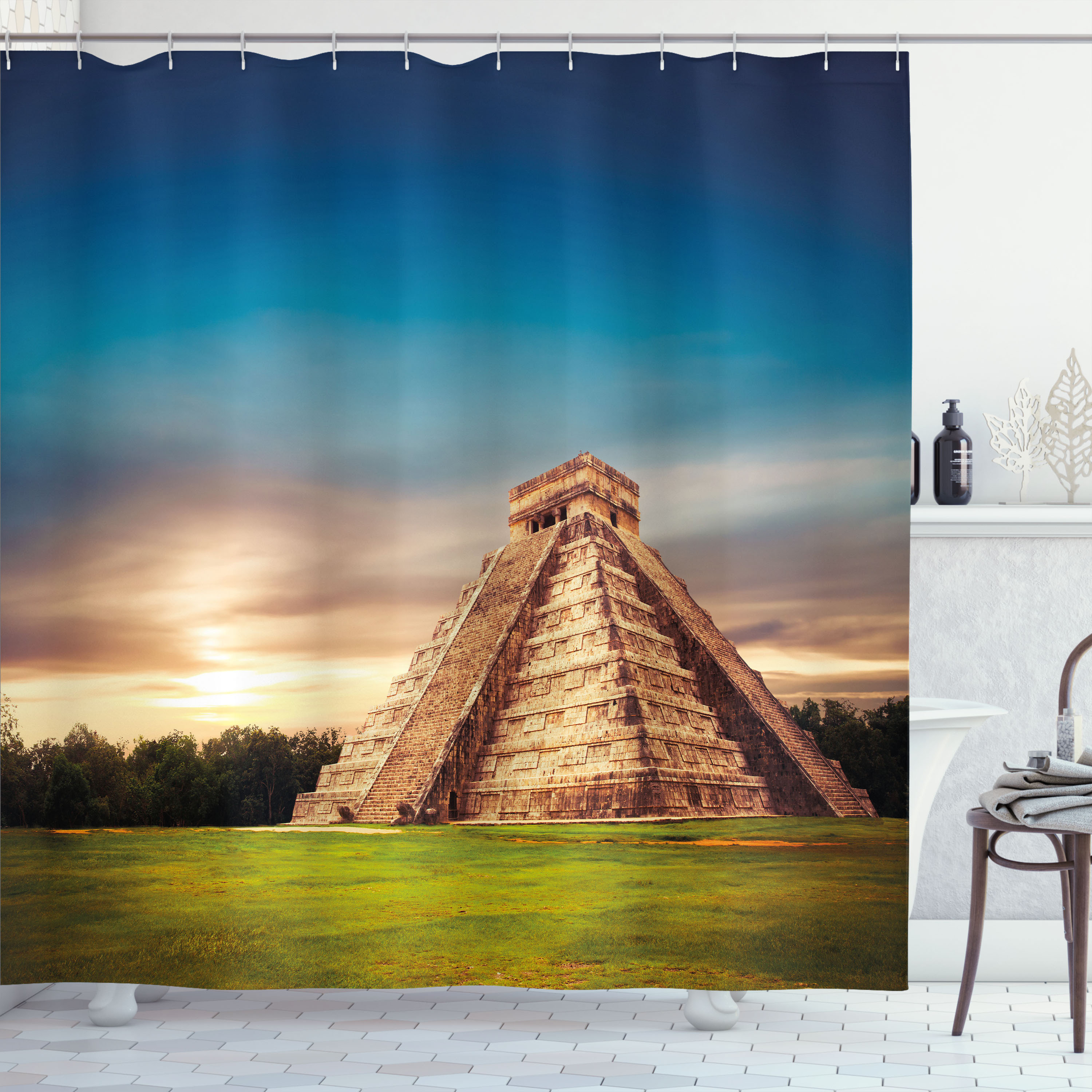 Dakota Fields Travel Shower Curtain Kukulkan Pyramid Yucatan Night Blue ...
