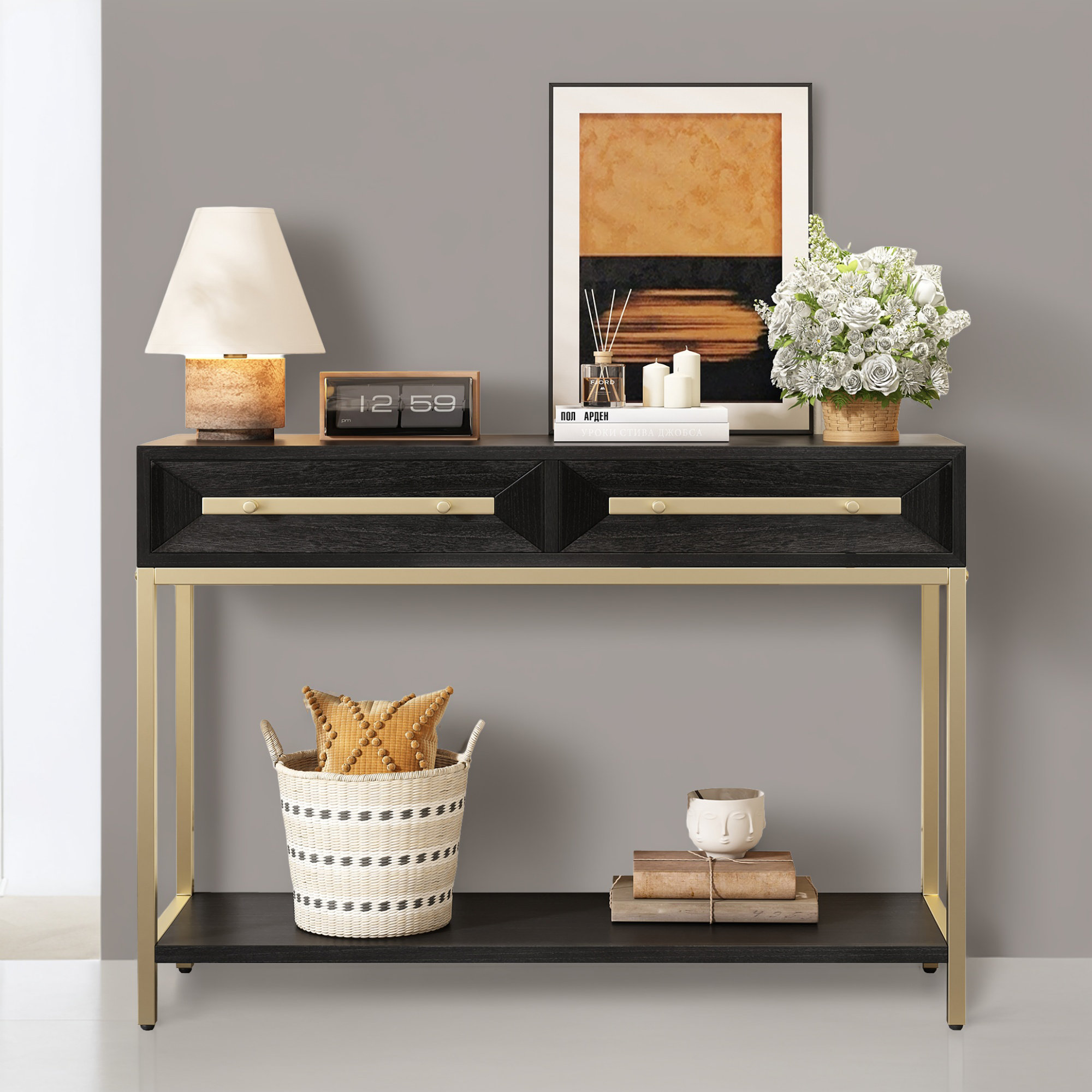 Mercer41 46" Console Table Sofa Table with 2 Drawers and 1 Shelf for ...