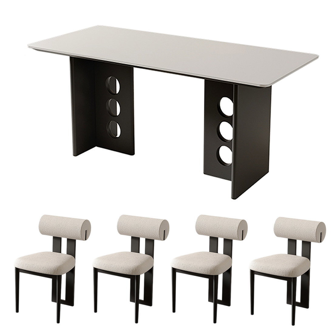 Dining Elegance Vintage Rock Plate Dining Table And Chairs 5 - Piece ...
