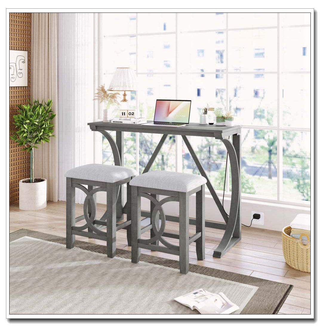 Ophelia & Co. 3-Piece Counter Height Dining Table Set with USB Port and ...