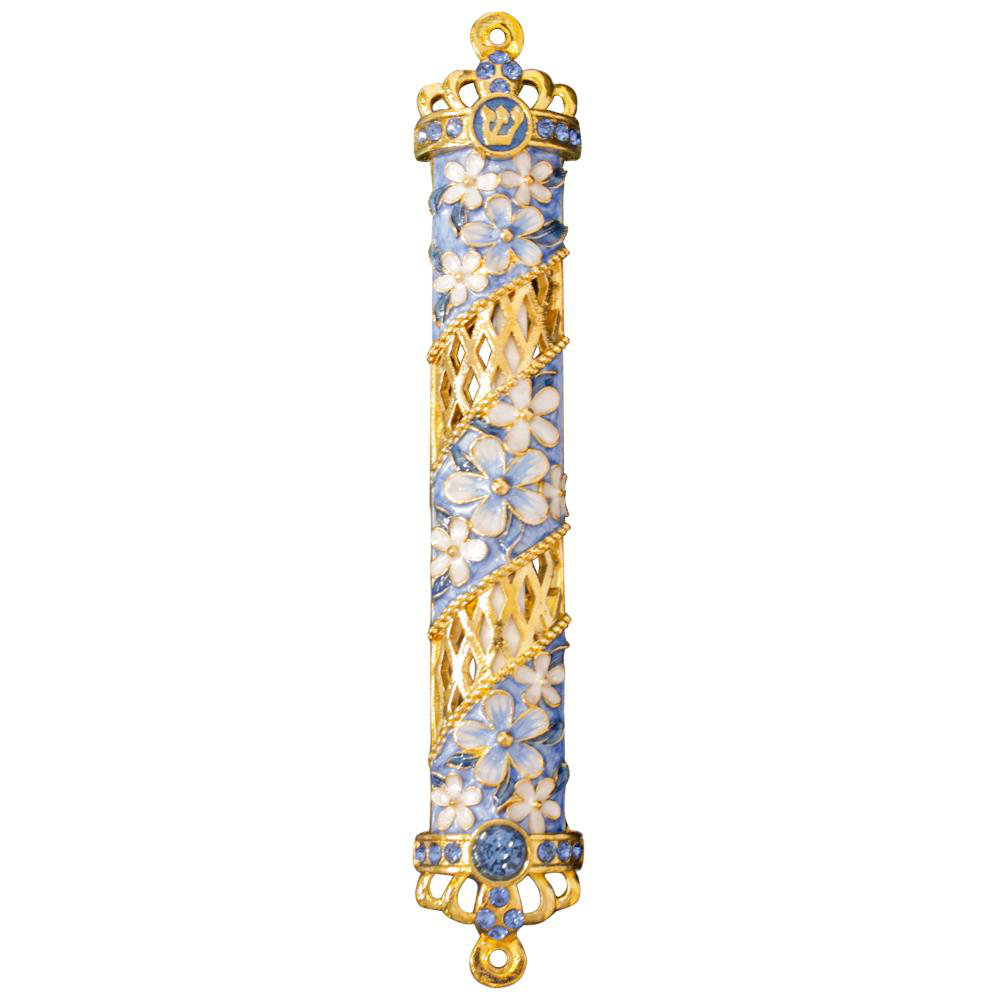 Matashi Crystal Flower Jeweled Enamel Mezuzah with Gold Accents and ...