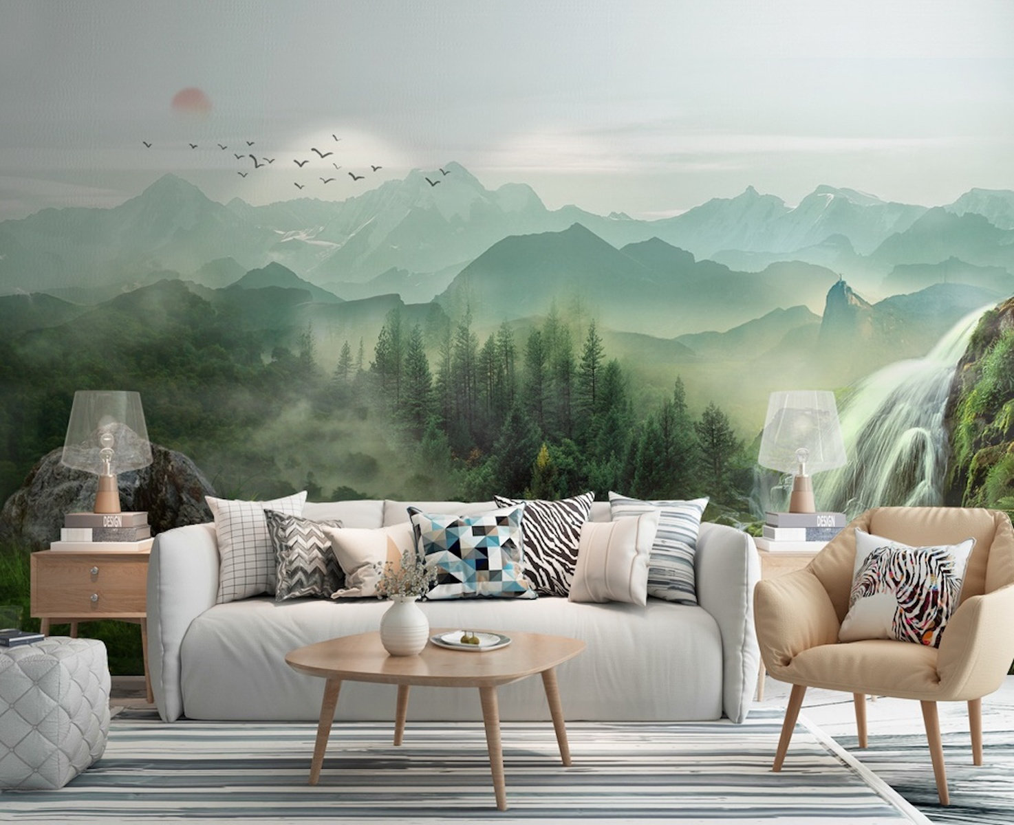 Millwood Pines Waterfall Misty Landscape Sunrise Country Style ...