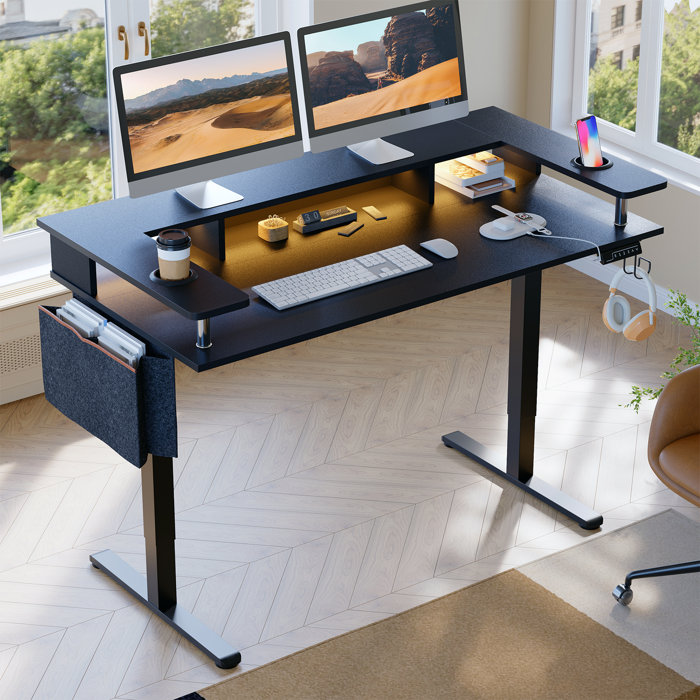 Steelside™ Labelle 58.1'' W Standing Desk Adjustable Height, LED Gaming ...