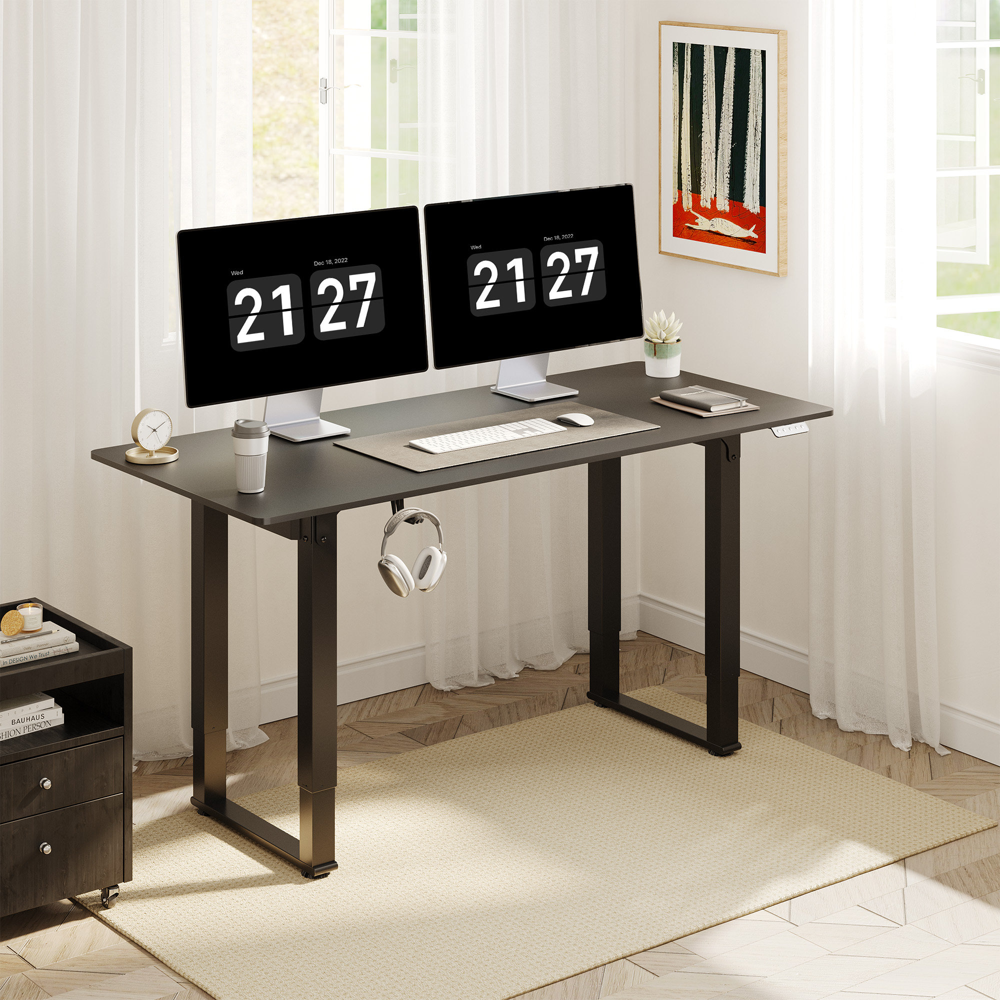 Ebern Designs 4 Legs Dual Motors Height Adjustable Standing Desk | Wayfair