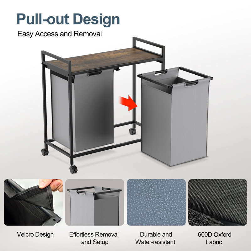 17 Stories Rolling Laundry Hamper And Waste Basket Set with Handles ...