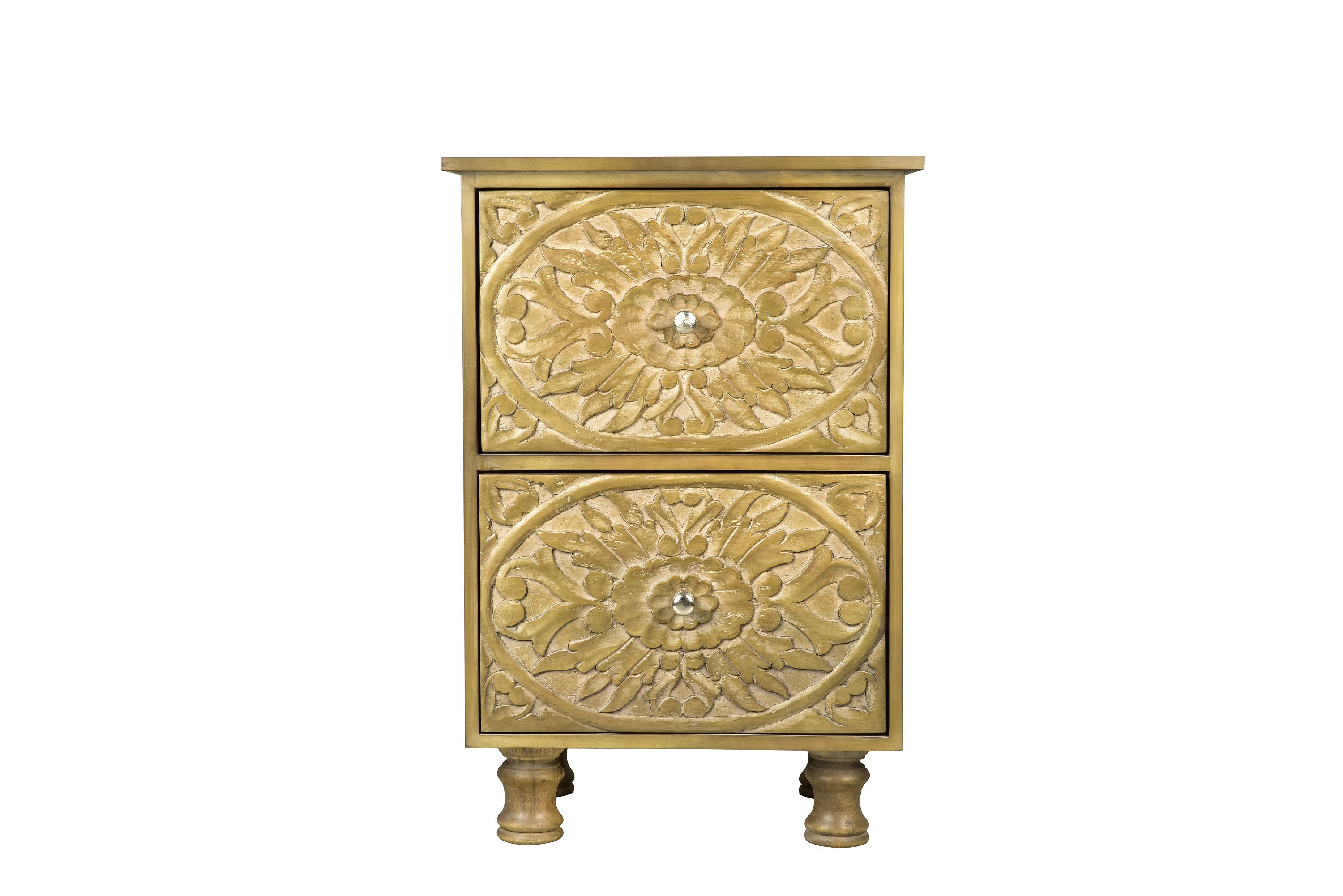 Bungalow Rose Issac Rose Carving Bedside Table 2 Drawers Mango Wood ...
