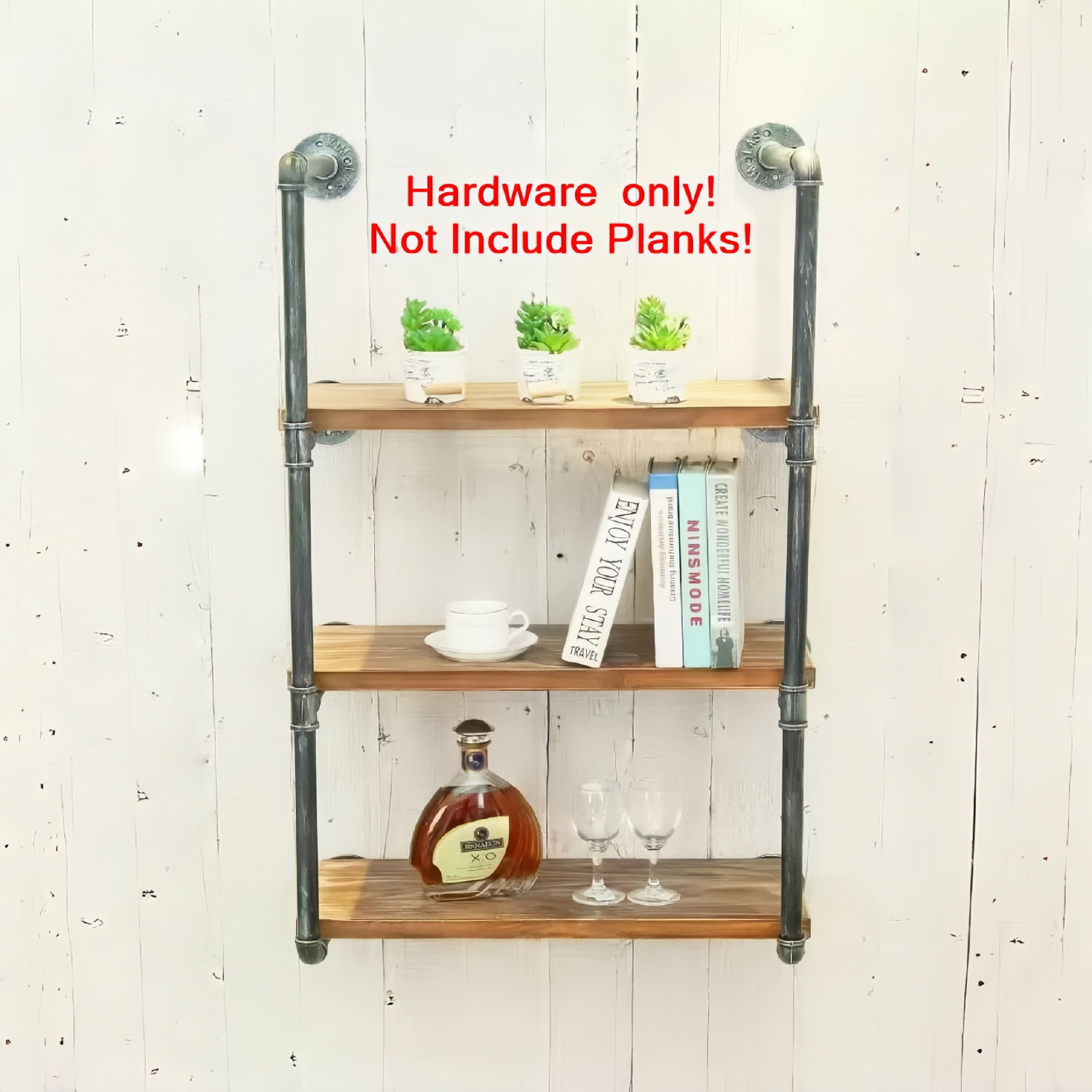 17 Stories DIY Industrial Black Pipe Bookshelf Wall Ceiling Mounted ...