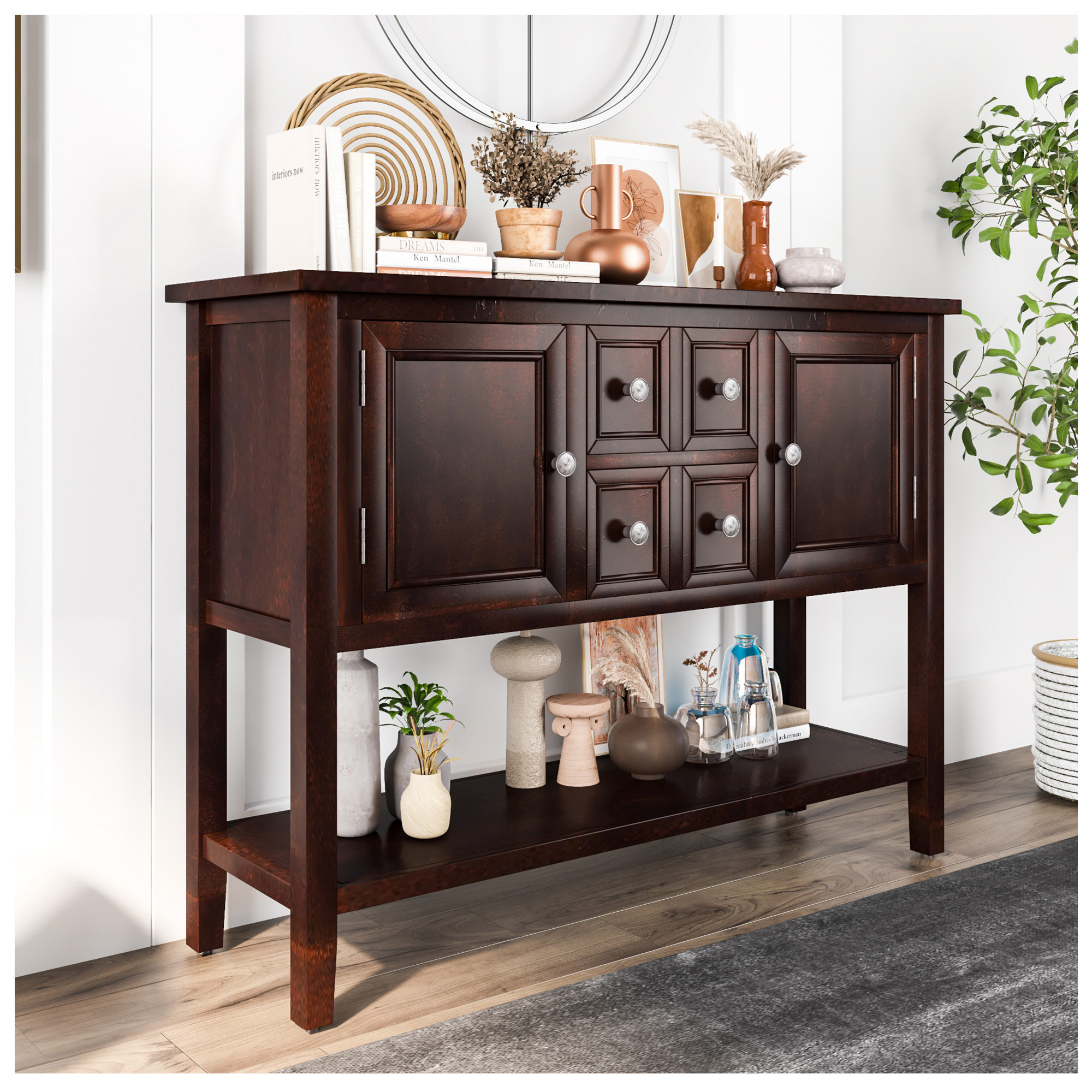 Vinura Wood Kitchen Cabinets - Antique Grey 46” Console Table with ...