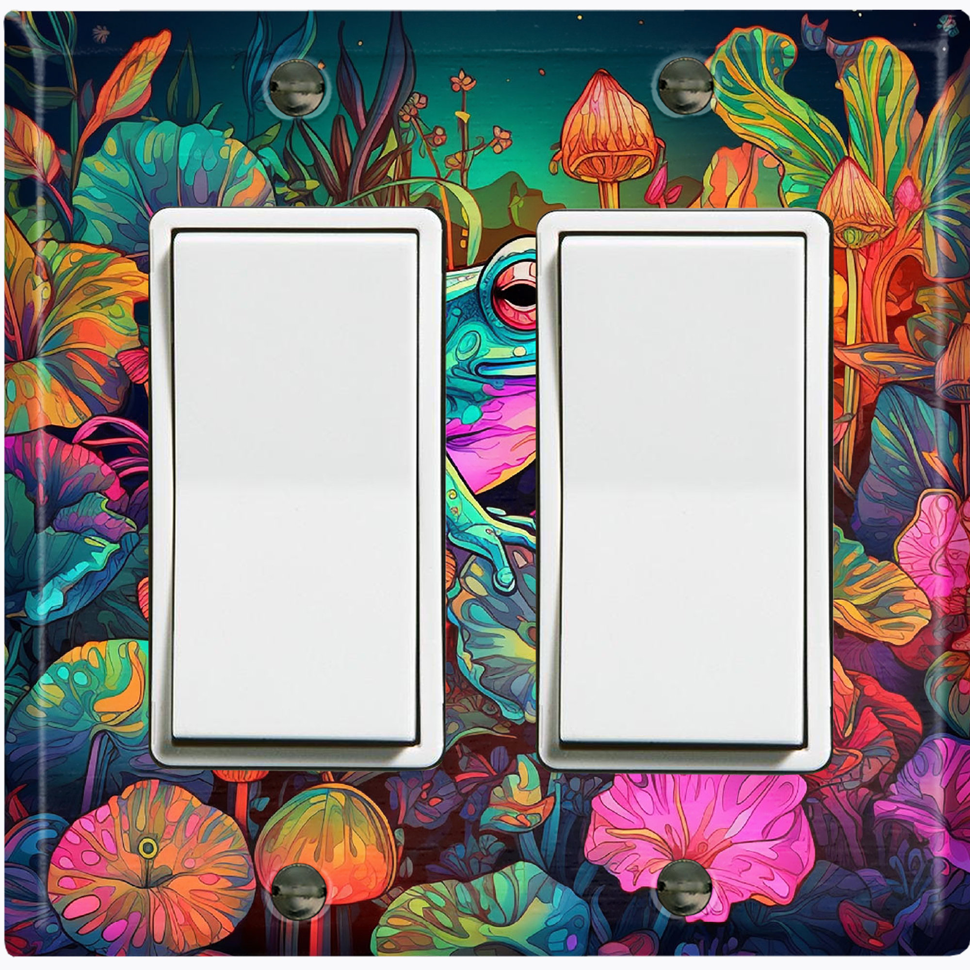 WorldAcc Colorful Frog Marsh Night Nature Themed 2 - Gang Toggle Light ...