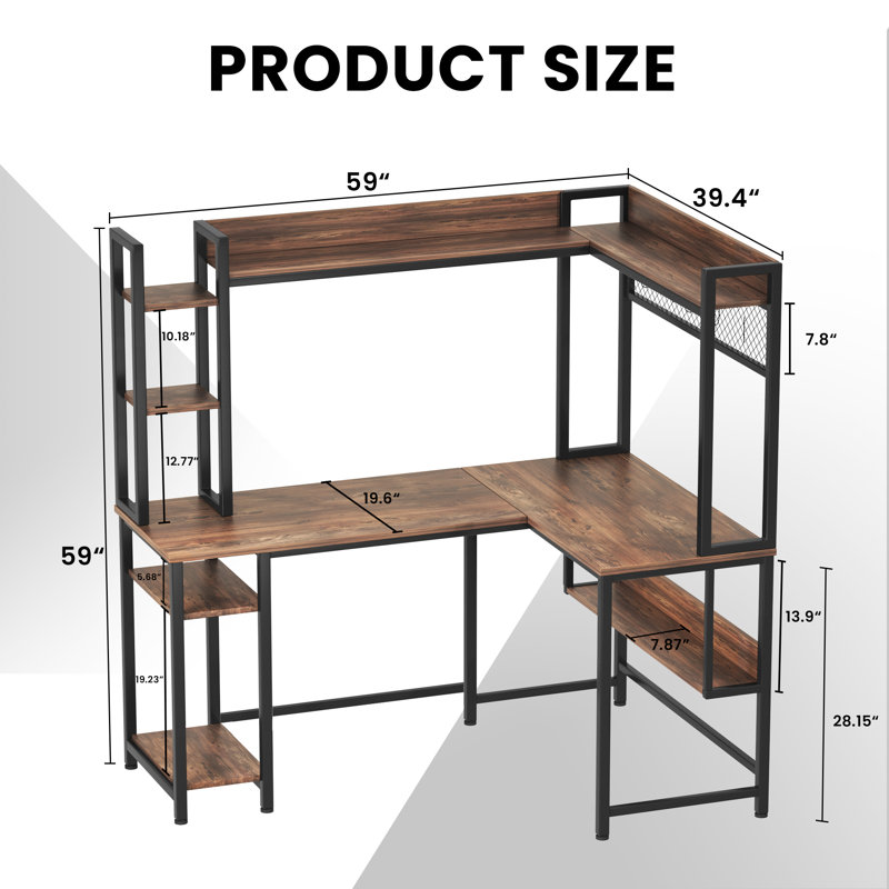 17 Stories Arbor 60" L-Shaped Desk Metal Base Computer Desk With ...
