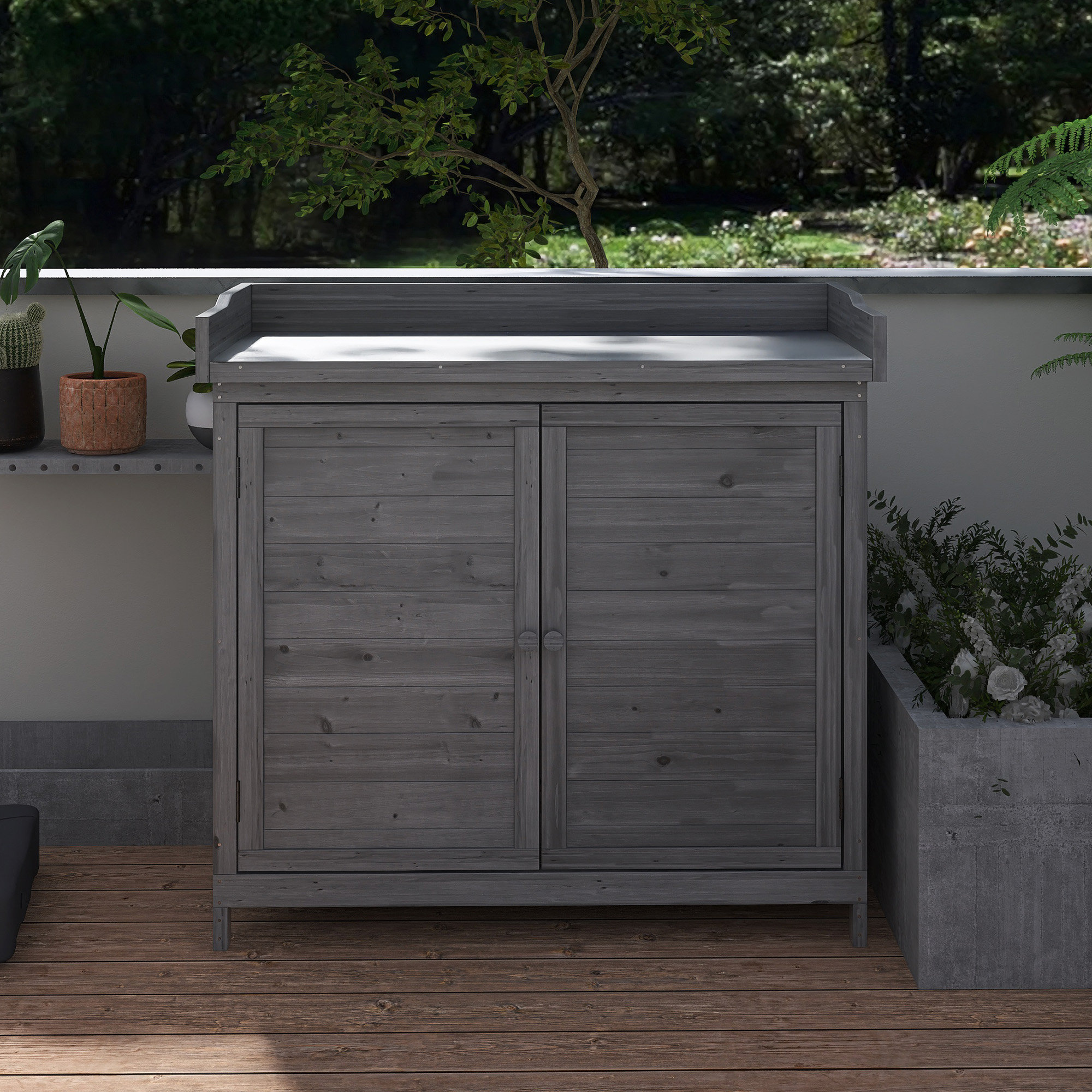 Arlmont & Co. Rustic Garden Wood Workstation Storage Cabinet Garden ...