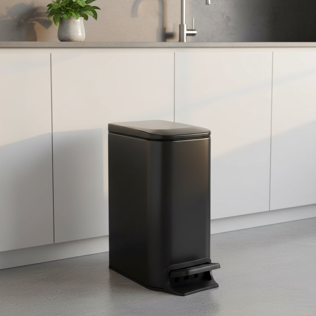 XIANGXIANGDIANZI Matte Black Stainless Steel Slim Trash Can With Soft ...