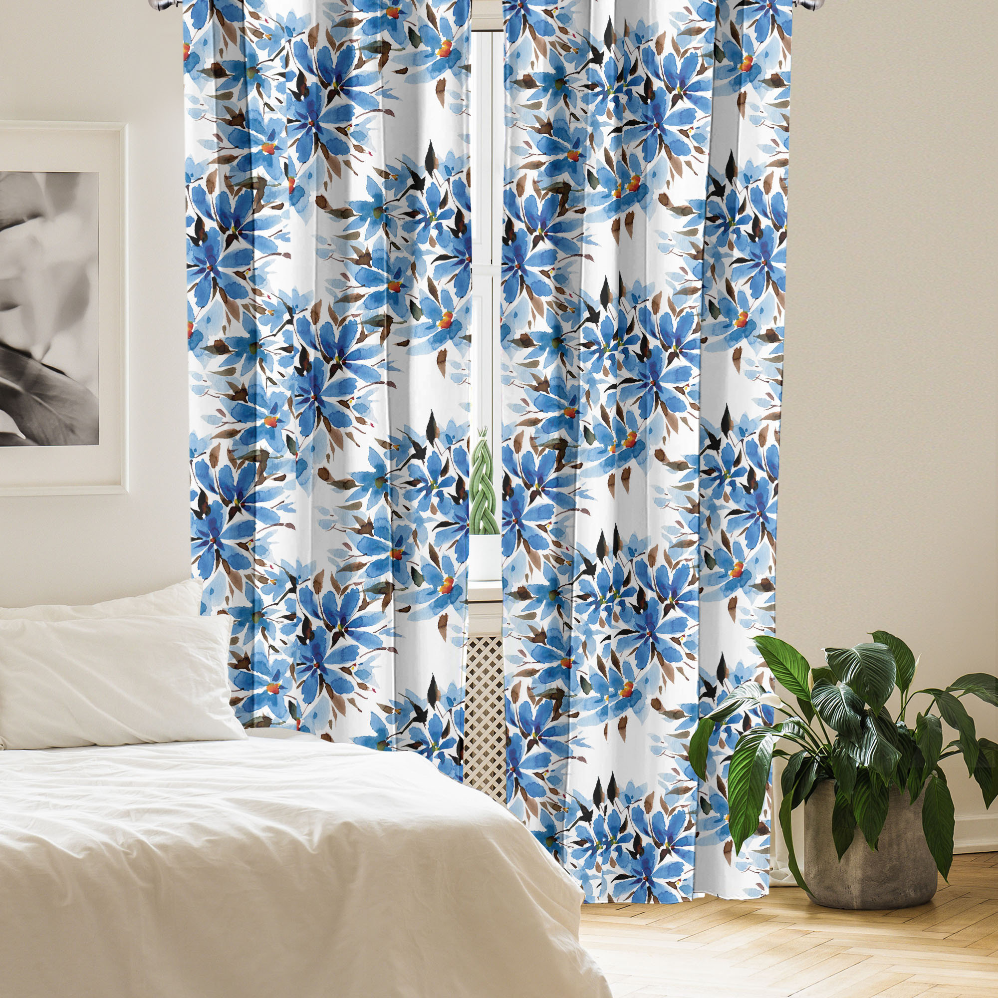 East Urban Home Spring Curtains Plain Back Watercolor Flower Pair of ...