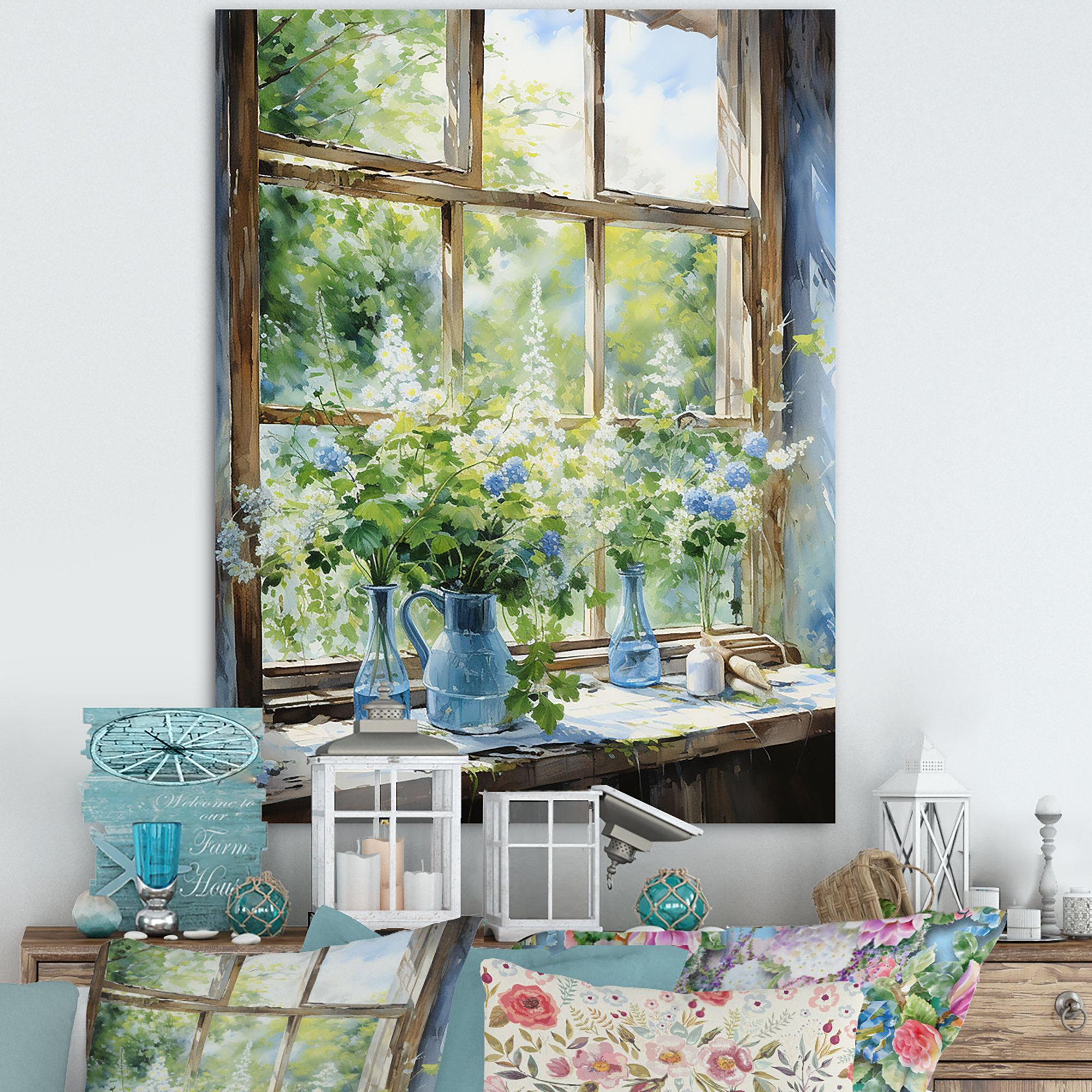 Lark Manor Green And Blue Countryside Window Charm III - Farmhouse ...