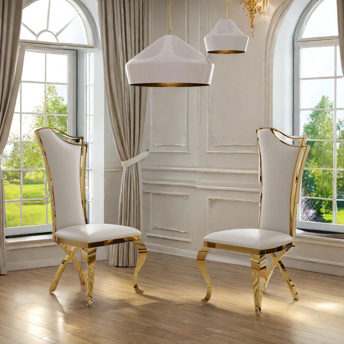 Rosdorf Park Luxury King Chairs Throne White PU Leather Dining Room ...