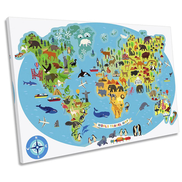 Zoomie Kids World Travel Map Kids - Wrapped Canvas Art Prints | Wayfair ...