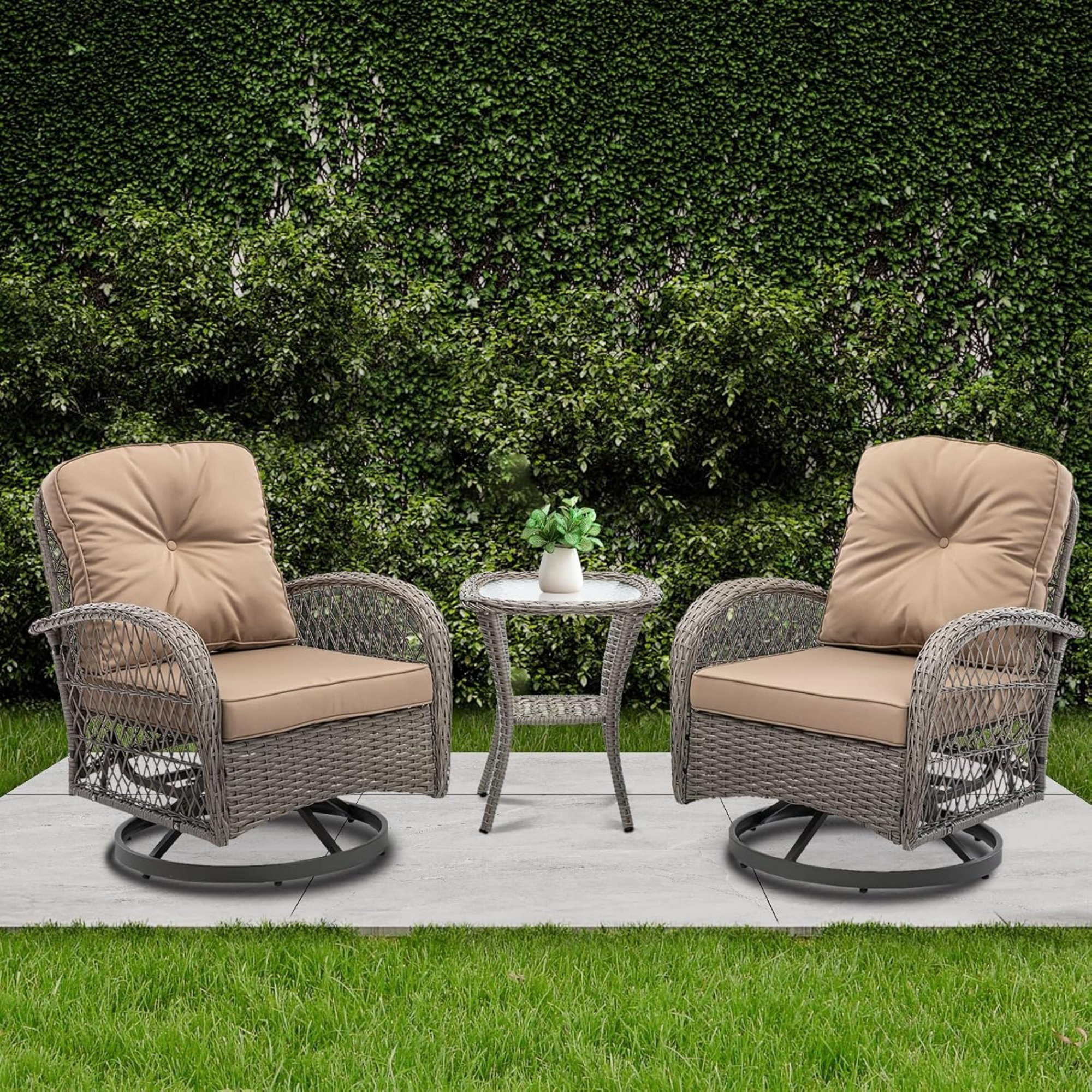 Winston Porter 3-piece Outdoor Swivel Rocker Patio Chairs, 360 Degree ...