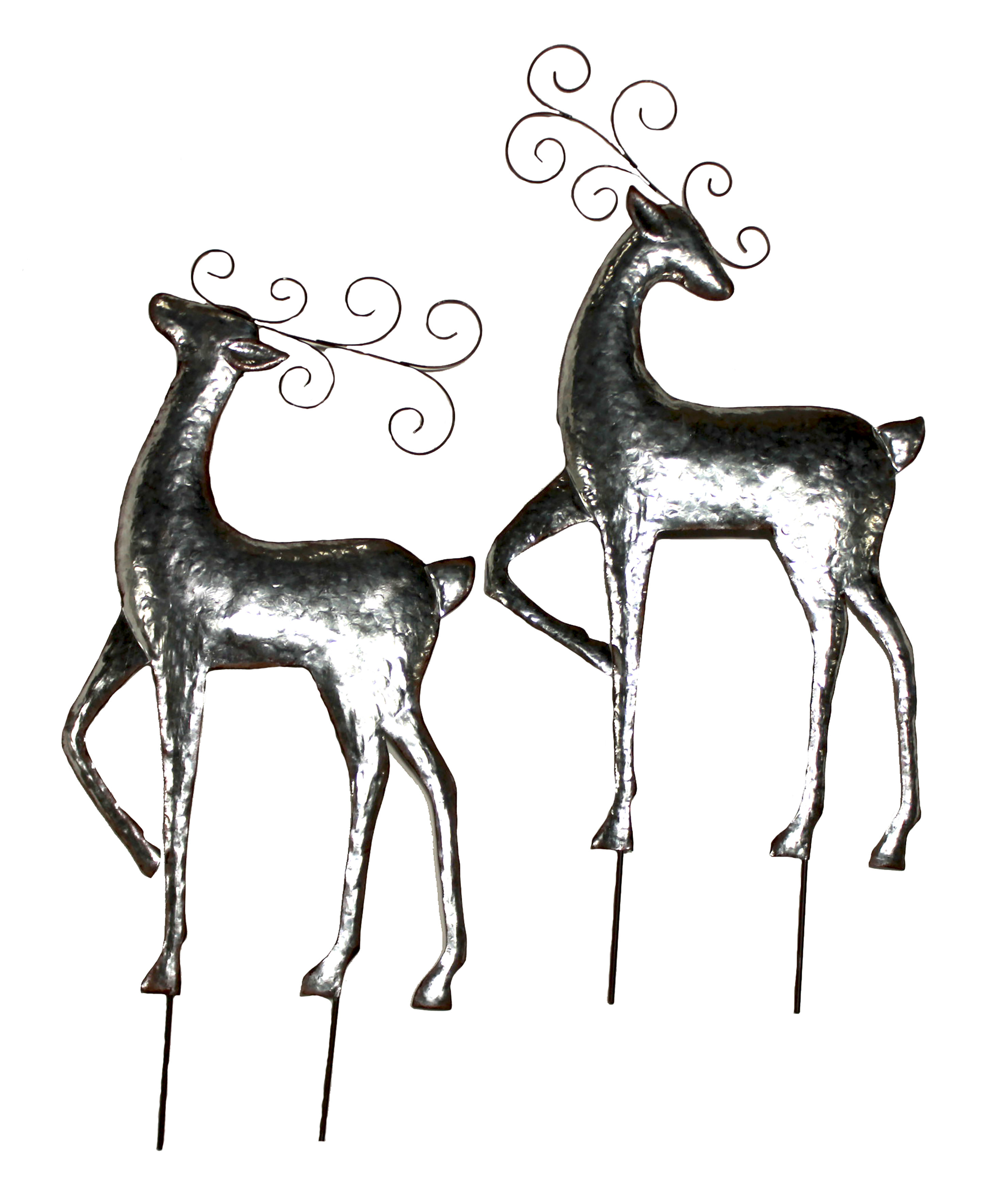 The Holiday Aisle® 2 Piece Galvanized Christmas Reindeer Garden Stake Set & Reviews | Wayfair