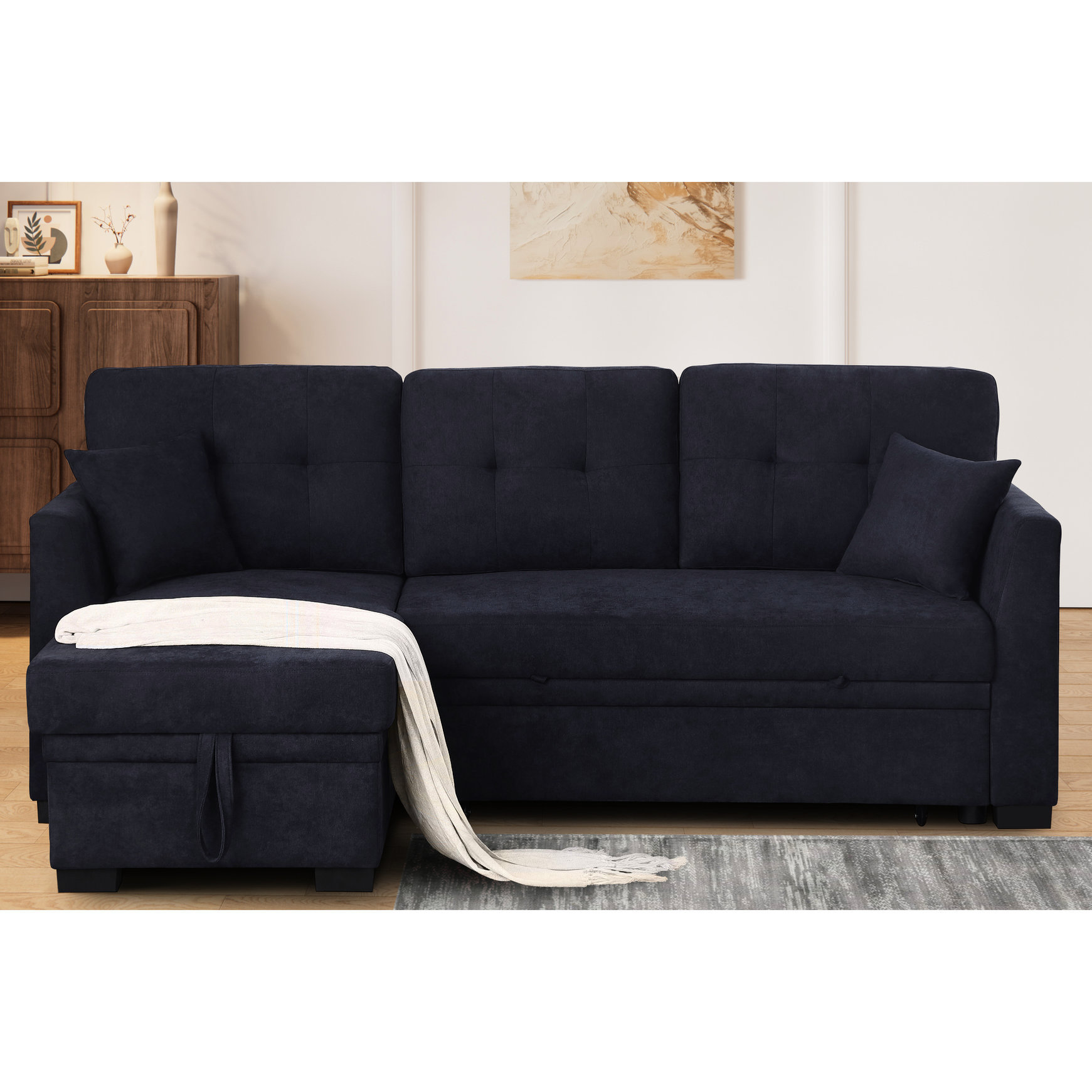 Ebern Designs Dark Blue Sectional Bed - Ideal For Small Spaces. Wood ...