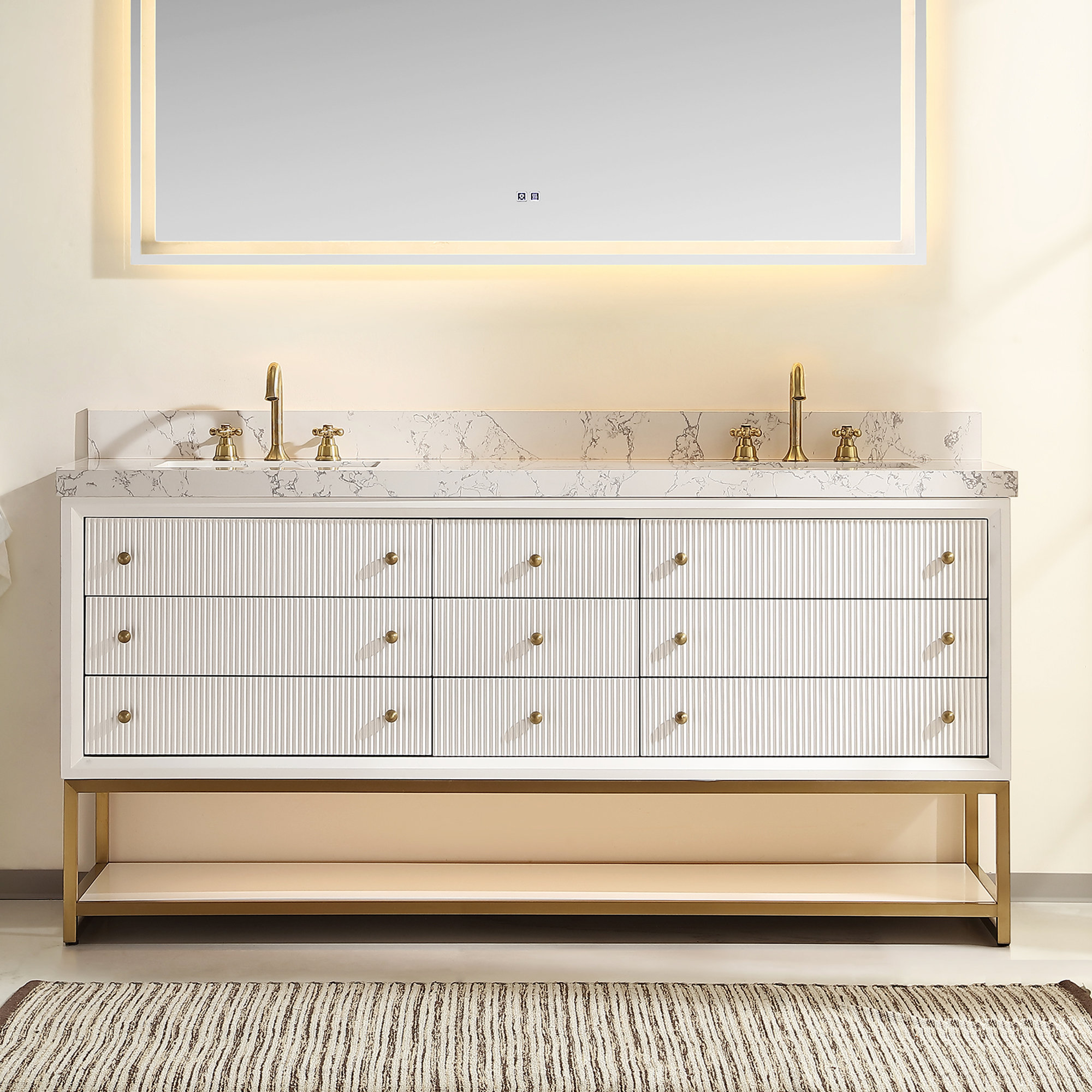 Dilon Luxury Style Double Sink Bathroom Combo Set Modern Fine Ceramic ...