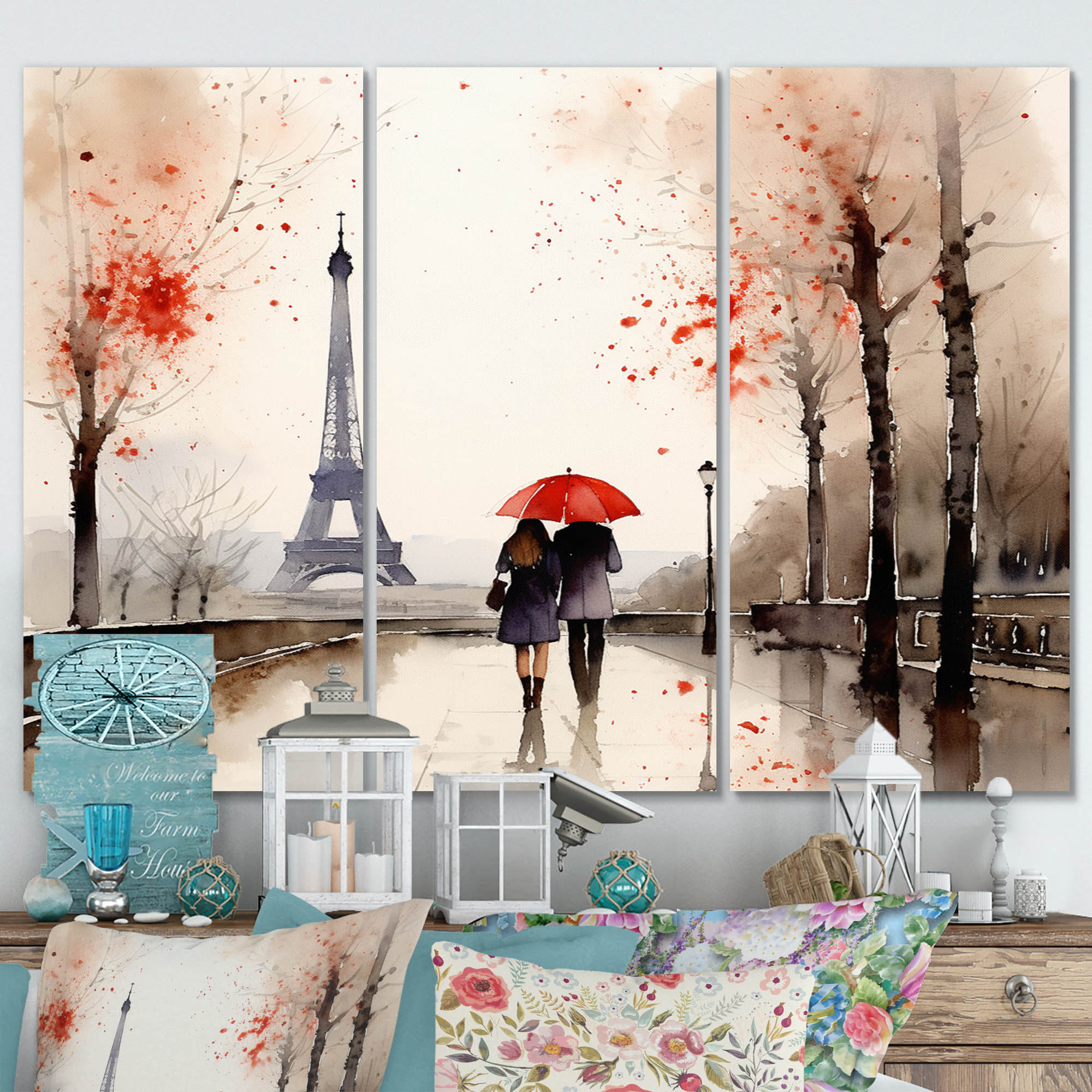 Design Art Paris Eiffel Tower Passion Vintage Watercolor - City Paris ...