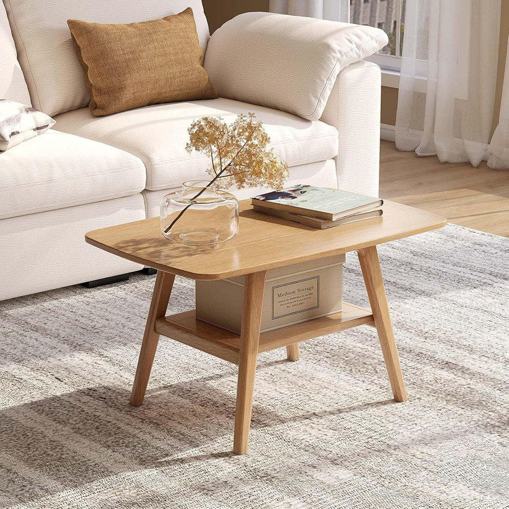 George Oliver 100% Solid Oak Wood Coffee Table For Living Room, Small ...