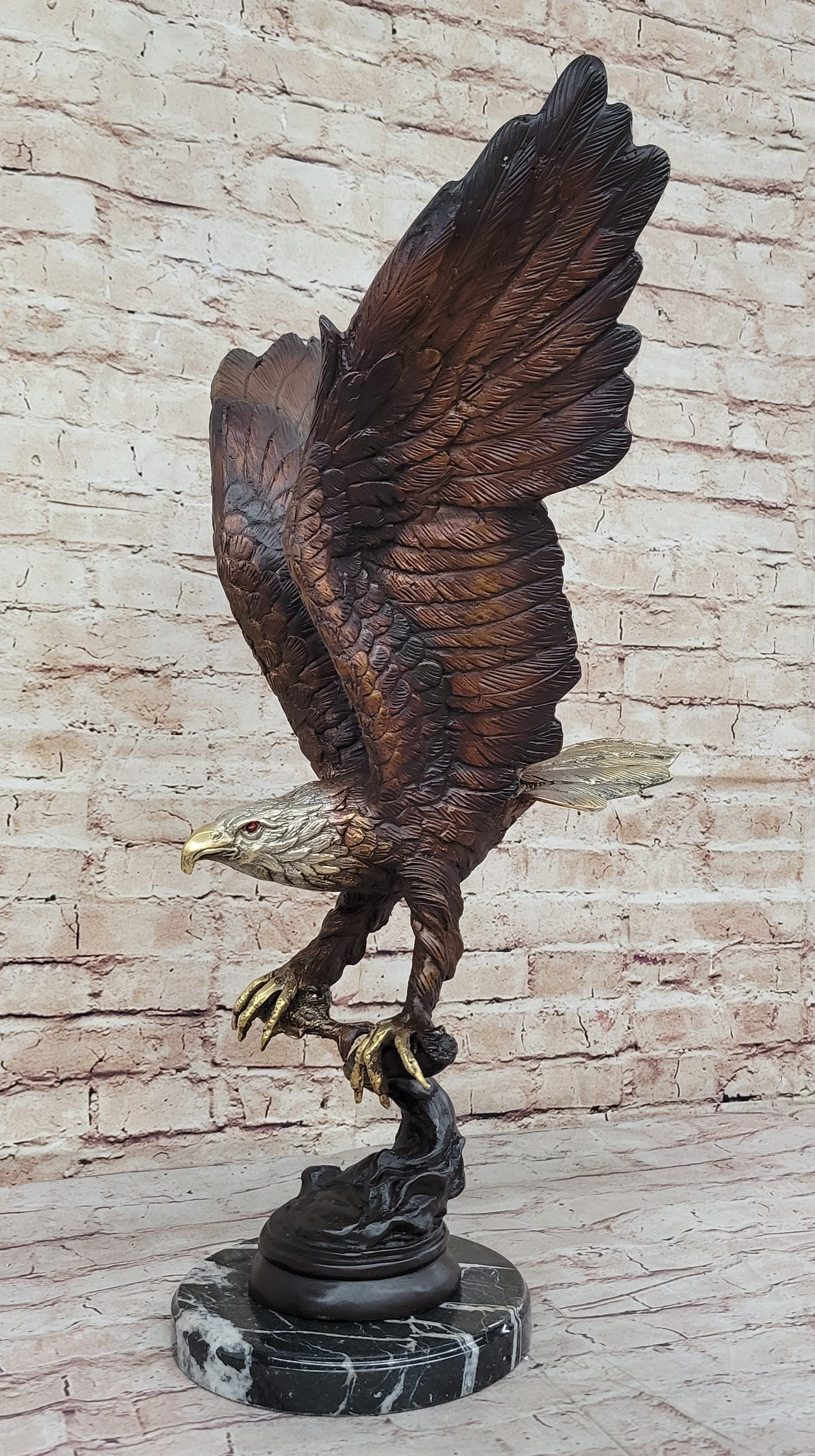 Trinx Signed Moigniez Eagle Catch Fish Bronze Sculpture Multi Color ...