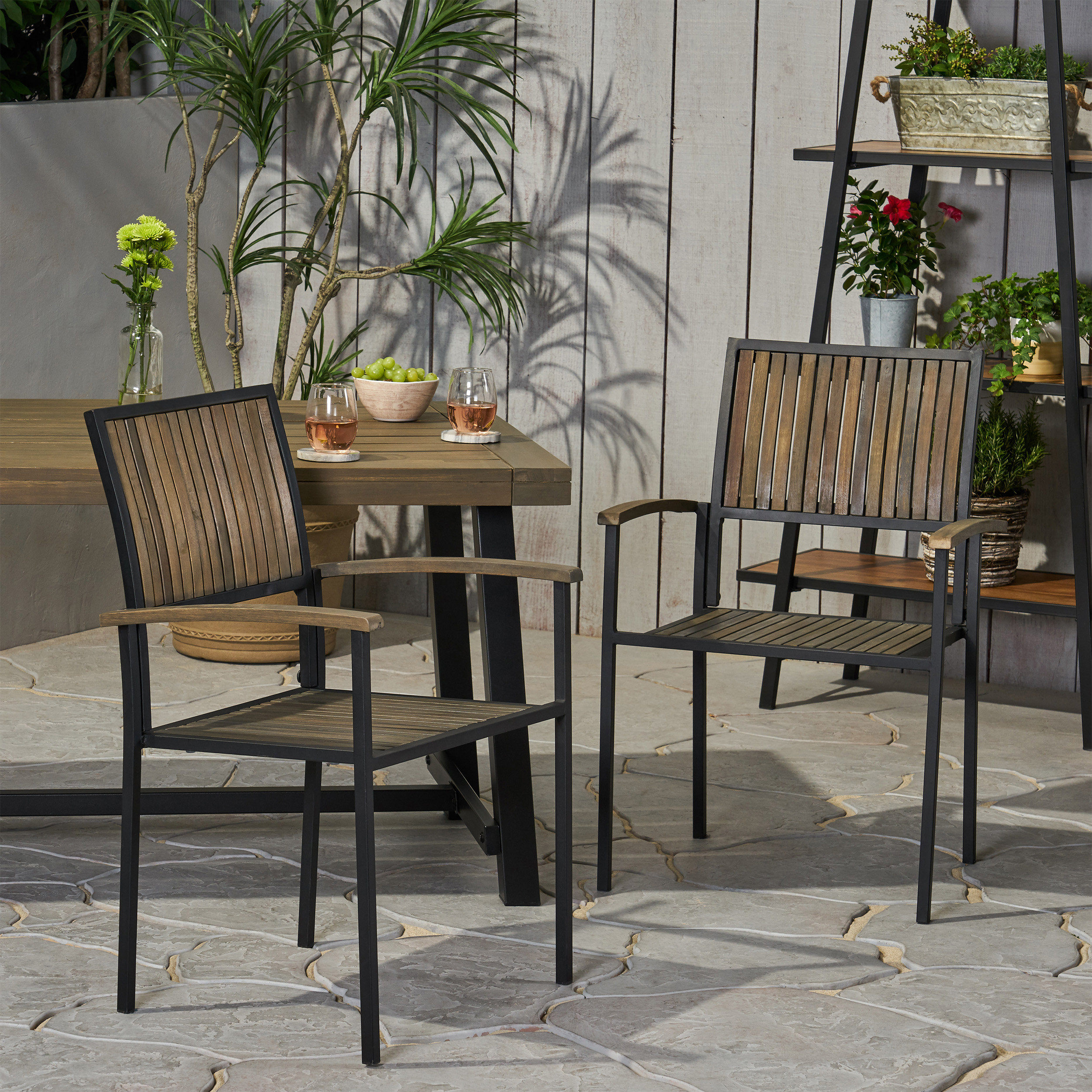 Gracie Oaks Modern Bridget Wood and Metal Chair Set of 2, Durable and ...