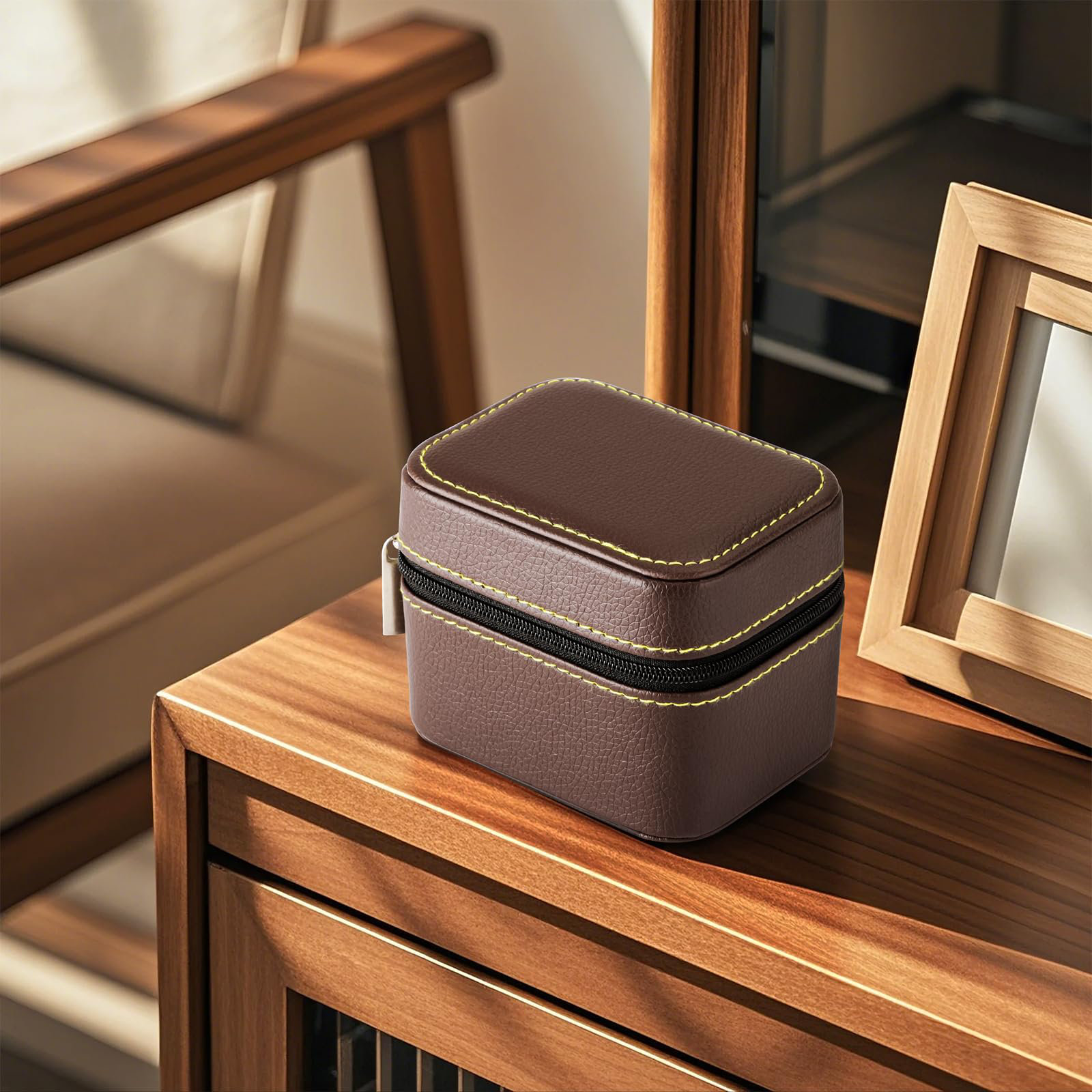 Lark Manor™ Brown Premium PU Leather Single Watch Box For Men, Portable ...