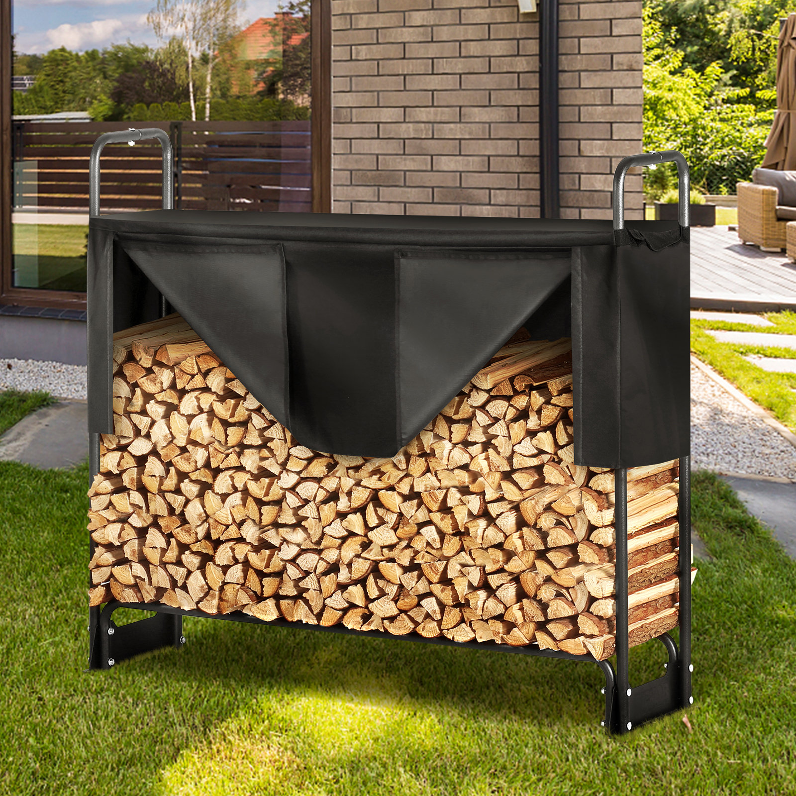 17 Stories 17 Storeys 4.3FT Outdoor Firewood Rack With Cover, Heavy ...