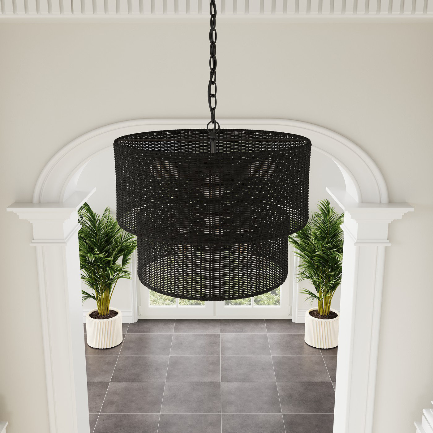 Bay Isle Home™ Akeshia 6-Light 22.44 inch Oversize Woven Rattan Black Hanging Pendant Light ...