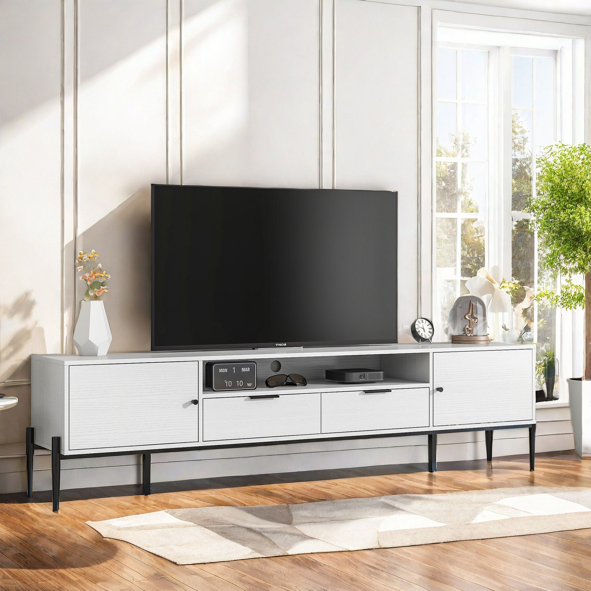 Ebern Designs Modern White TV Stand, Entertainment Center TV Console ...