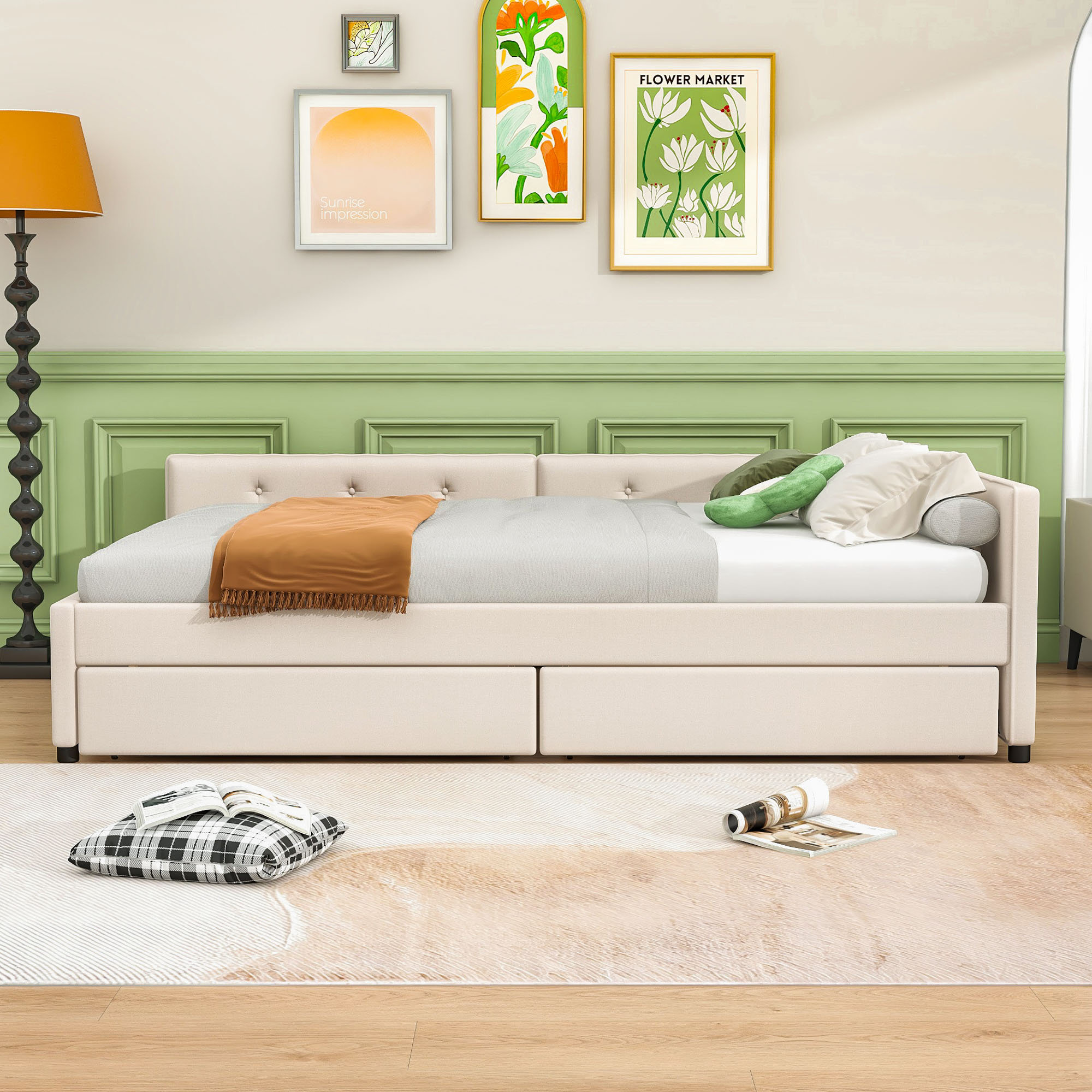 Lark Manor™ Two Drawers Upholstered Platform Bed with Built In USB Port ...