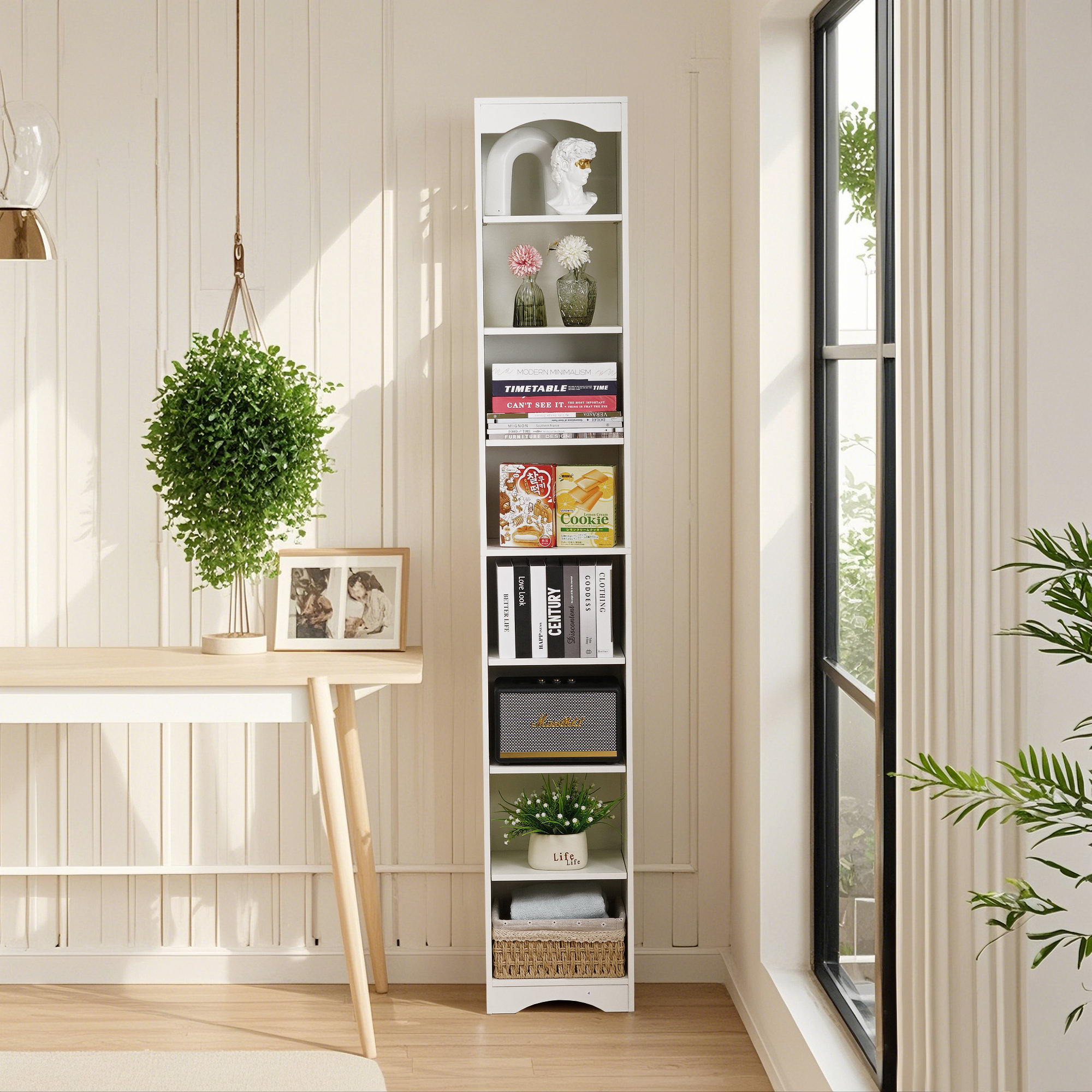 Winston Porter 70.9 Inch Tall Narrow Bookcase 8 Tier Cube Display Shelf ...