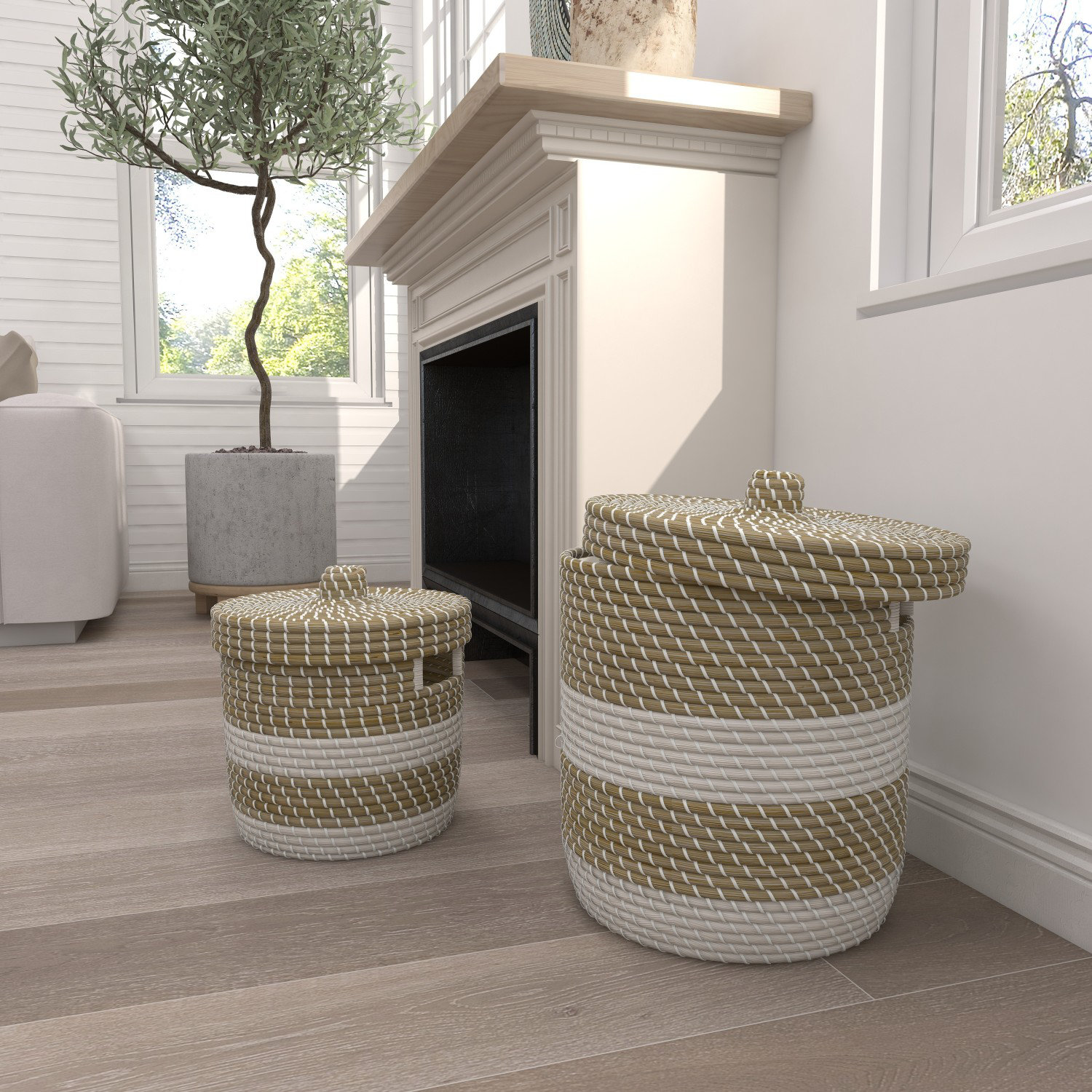 Rosecliff Heights Seagrass Handmade Woven Two-Toned White Decorative ...