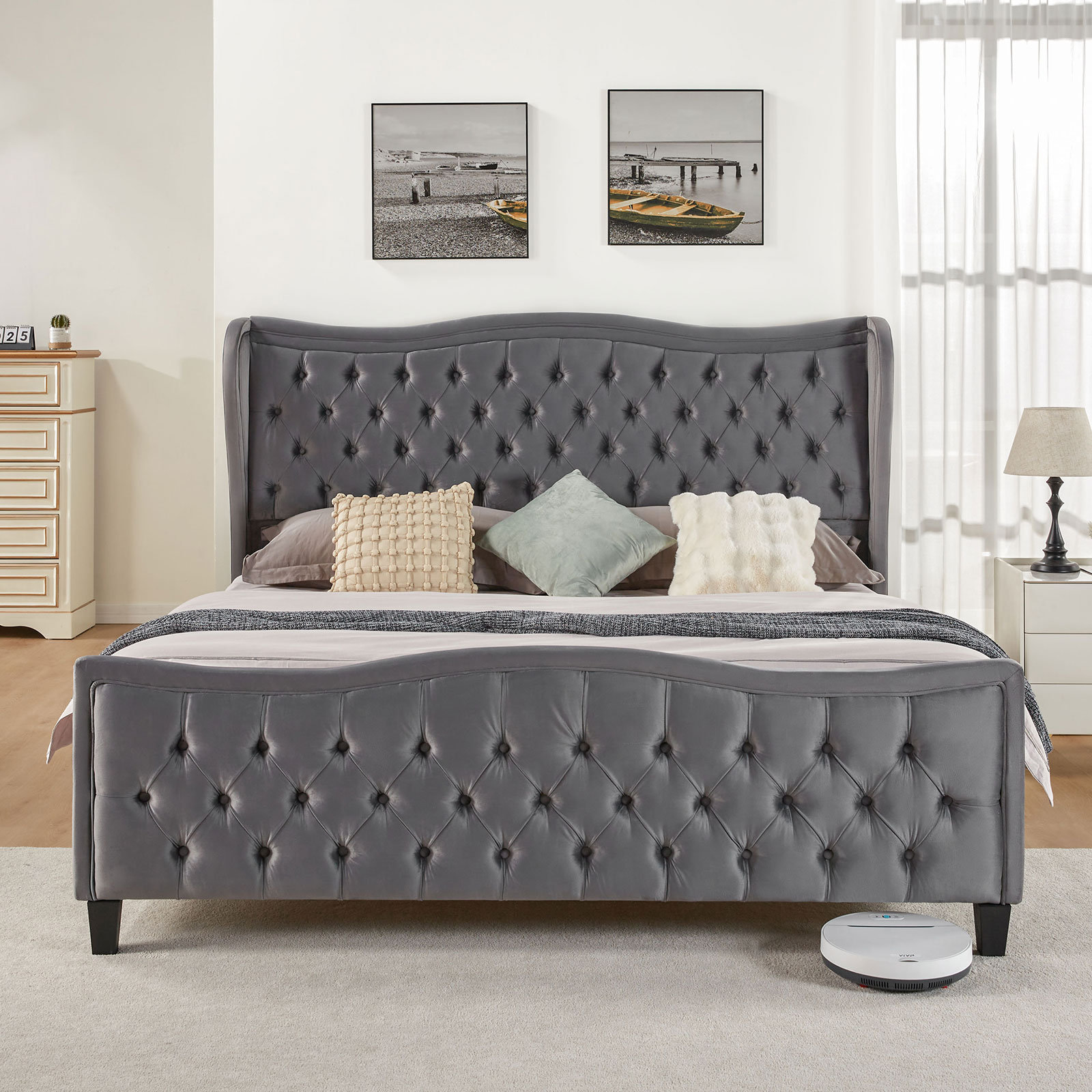 Willa Arlo™ Interiors Ballew Wavy Upholstered Bed with Deep Button ...
