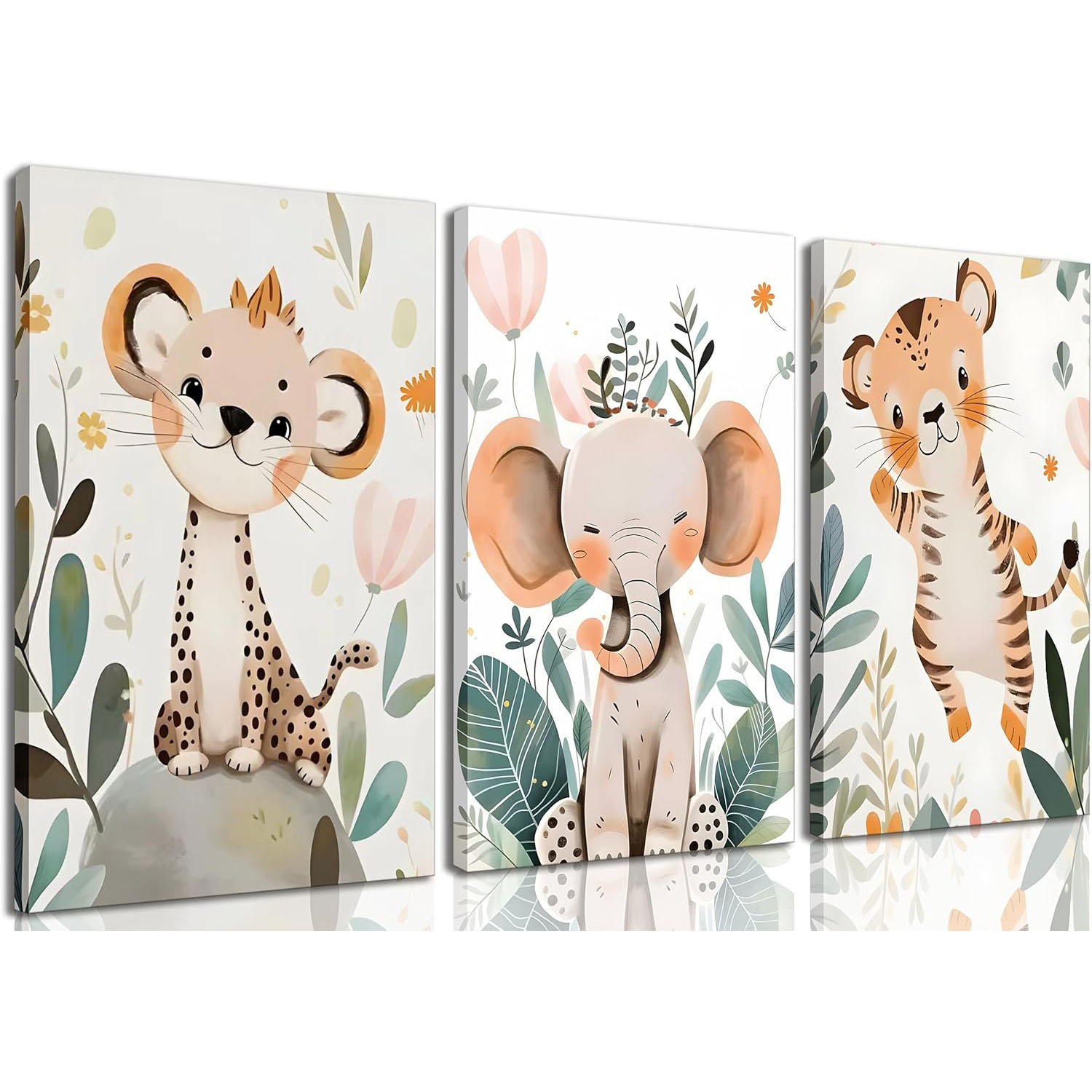 Indigo Safari 3 Pcs Safari Animals Nursery Canvas Wall Art Jungle ...