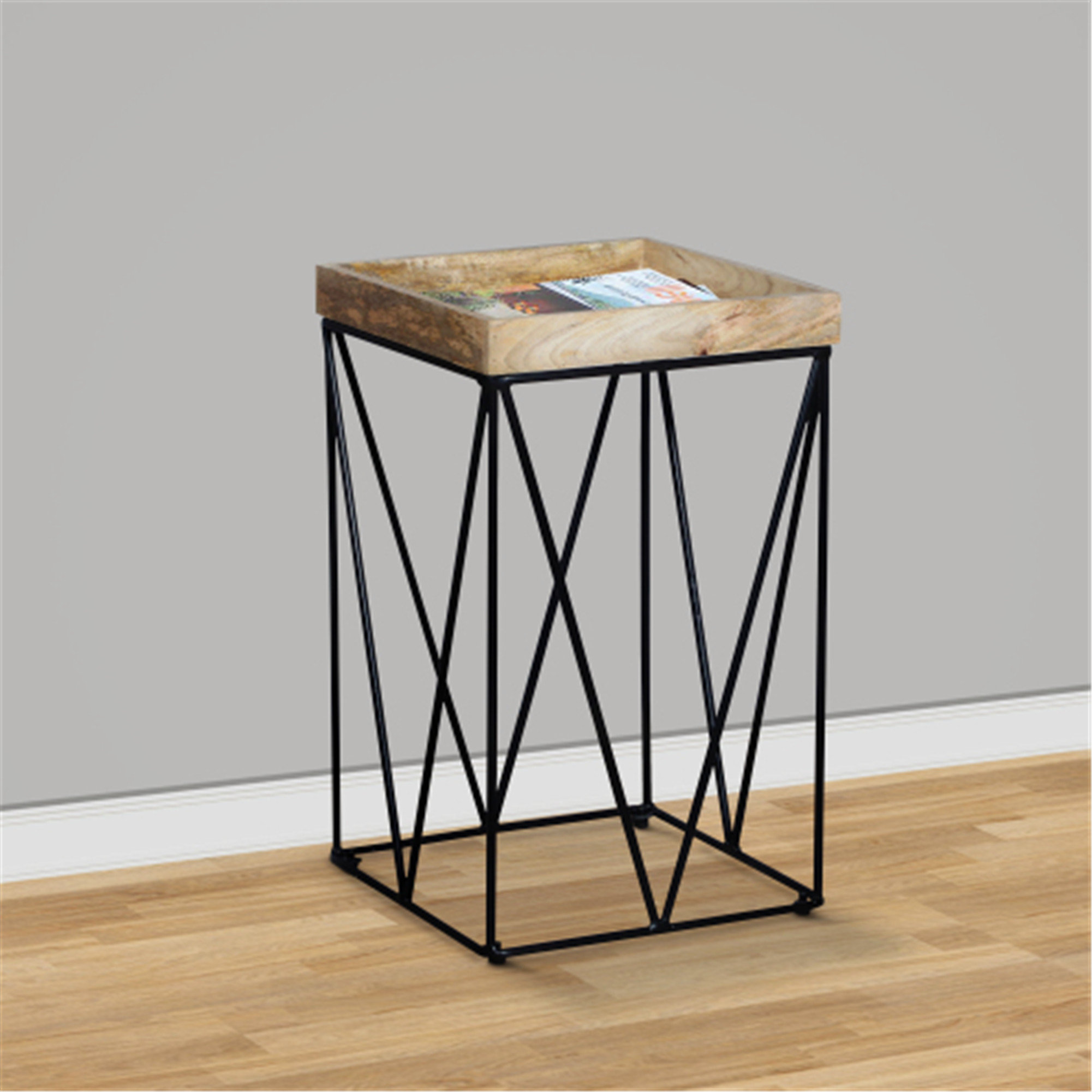 17 Stories 24 Inch Industrial End Side Table, Mango Wood Square Tray ...