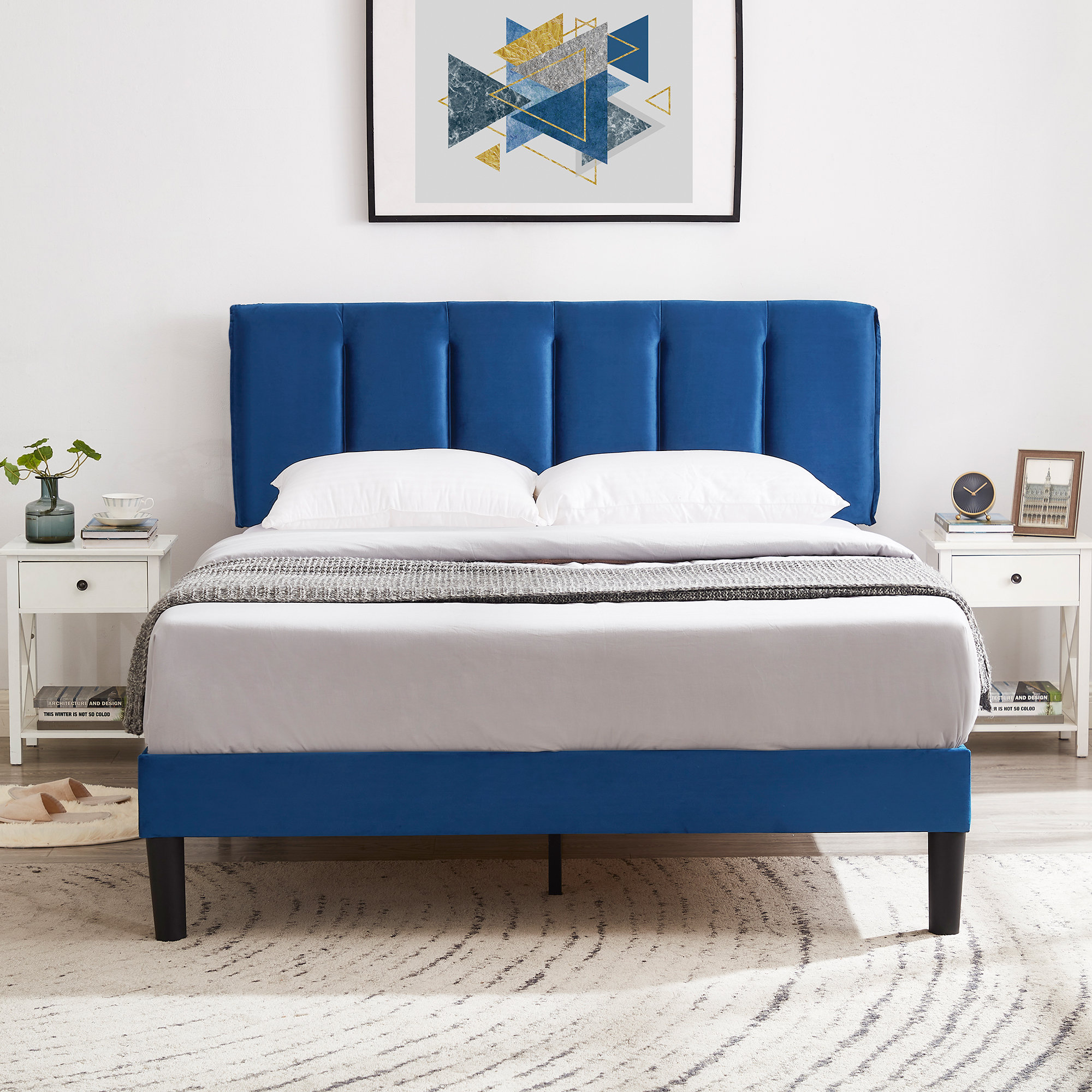 Wade Logan Auxter 47.63'' Steel Bed Frame with Adjustable Upholstered ...