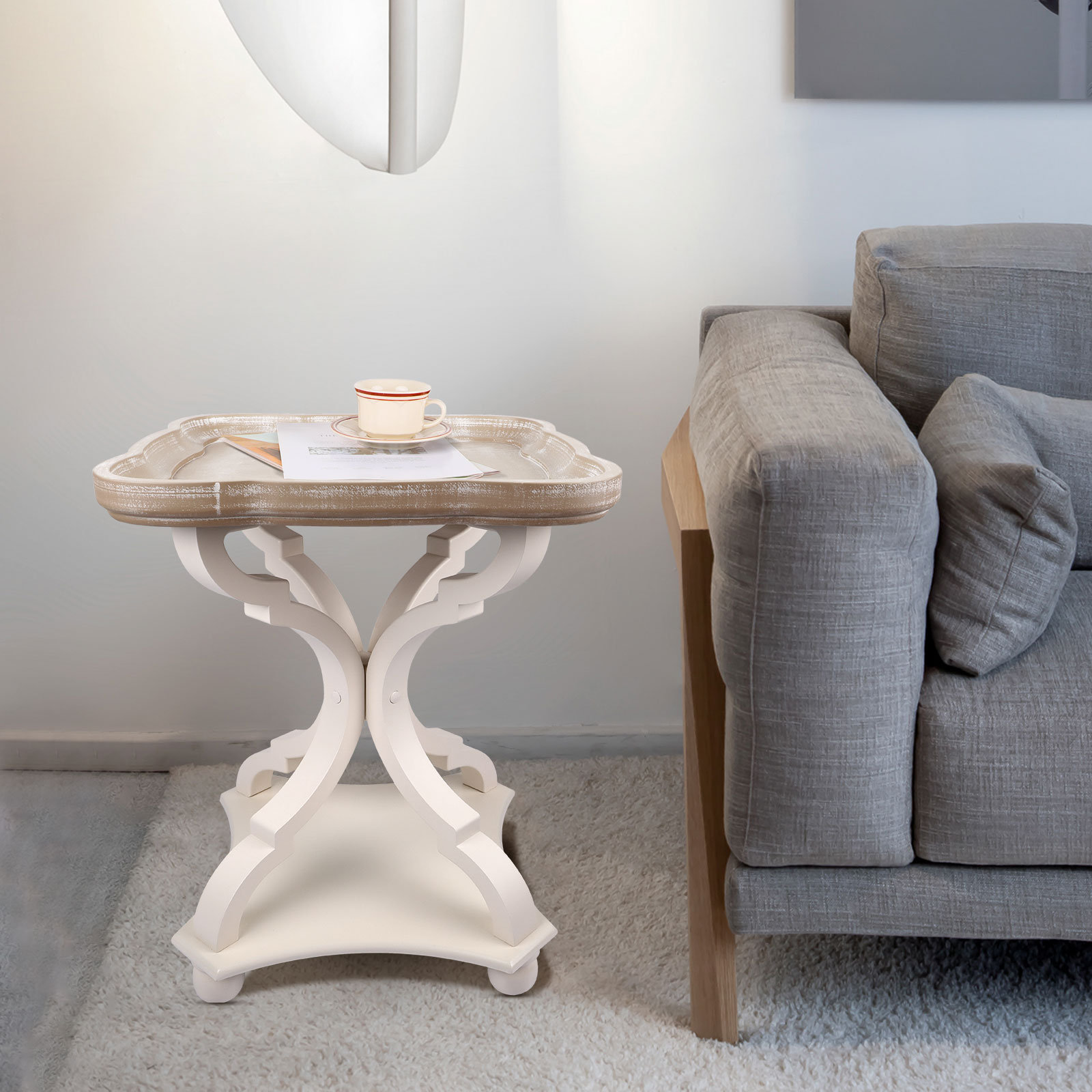 One Allium Way Vintage Solid Wood Distressed End Table Tray Table ...