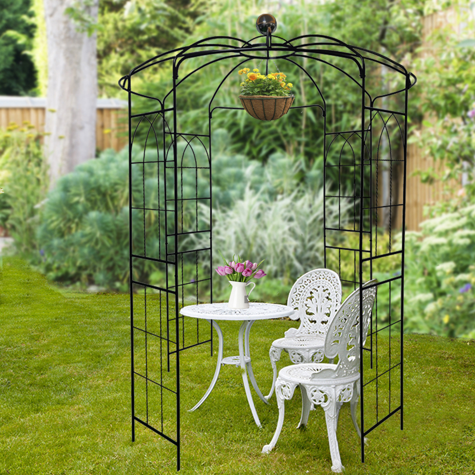 Red Barrel Studio® Metal Garden Arch Iron Garden Arbors Gazebo Dia 81.3 ...