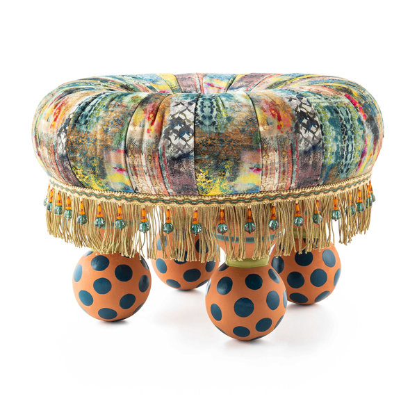 MacKenzie Childs Mosaic 14.5" Wide Tufted Round Abstract Footstool ...