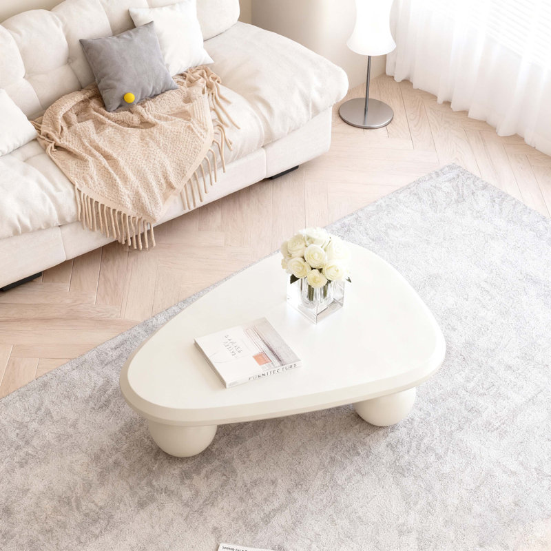 George Oliver Cloud Coffee Table with 3 Ball Legs Modern Wooden Accent ...