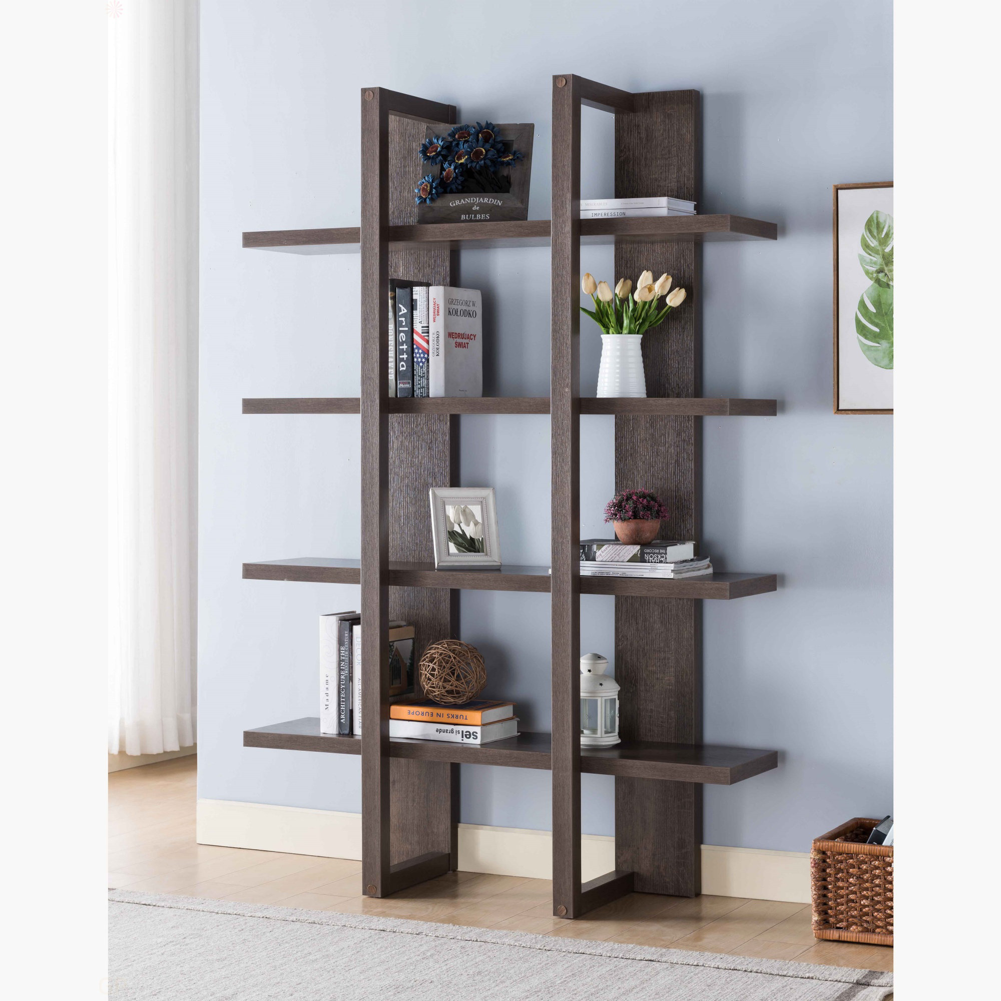 Latitude Run® Wooden 4- Tier Display Organizing Cabinet, Tall Bookcase ...