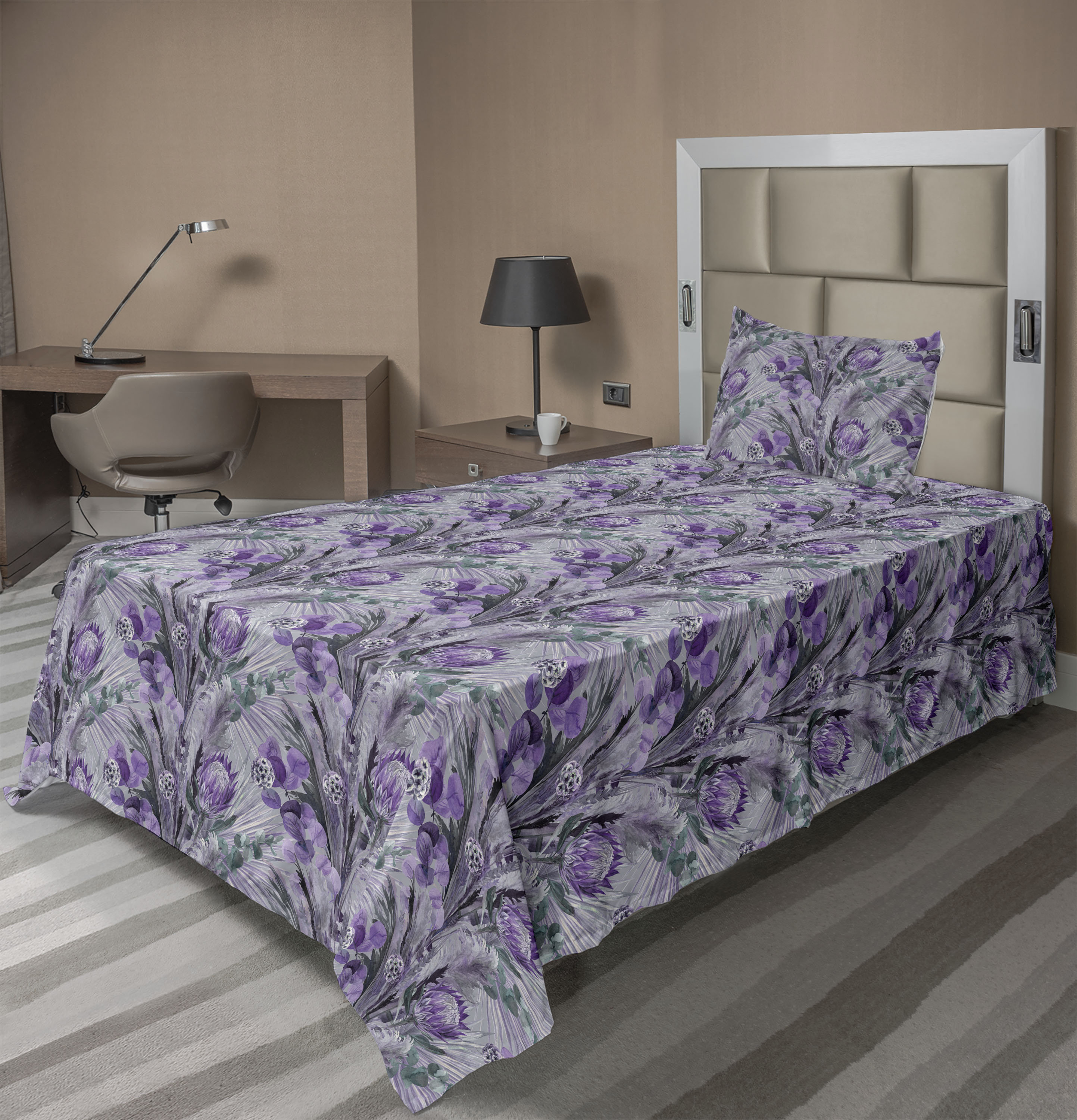 Ambesonne Floral Sheet Set Retro Meadow Bloom Leaves Violet Mauve and Grey Teal | Wayfair