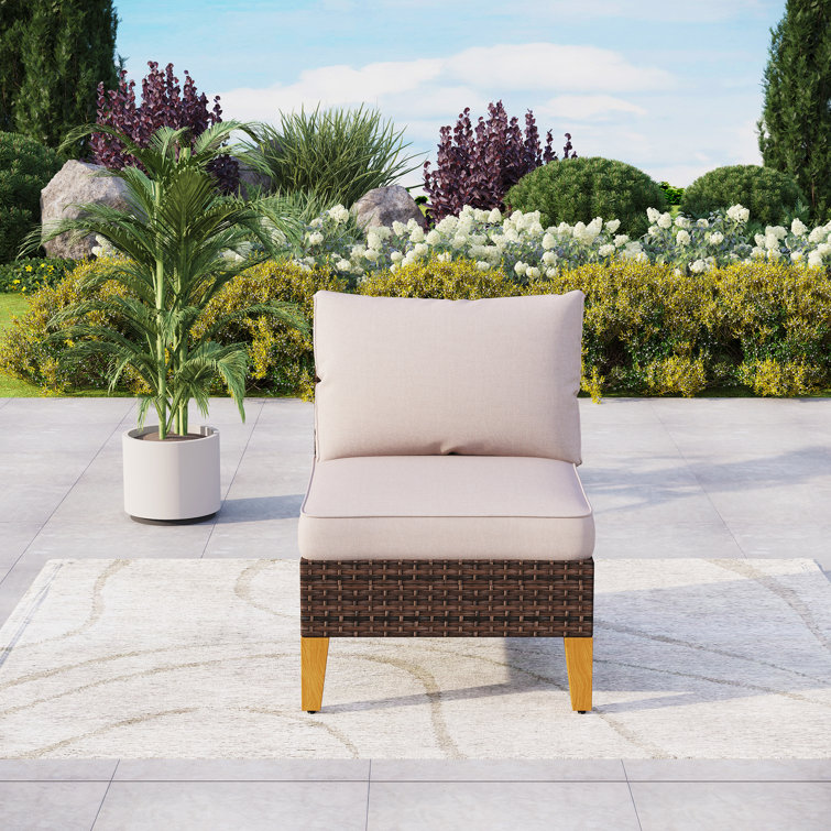 Lark Manor Argyri Armless Wicker Outdoor Patio Chair with Cushion ...