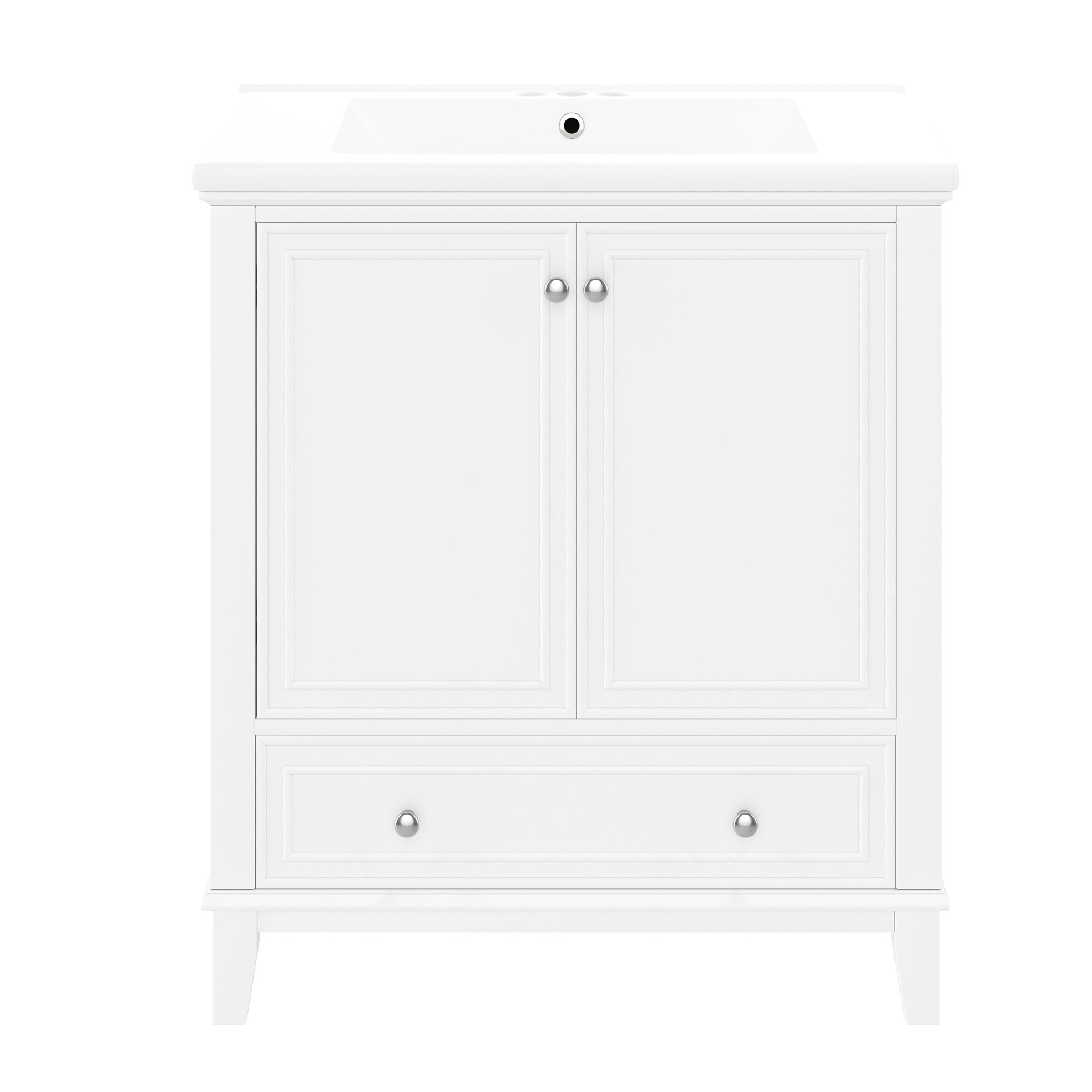 Winston Porter White Bathroom Vanity Base, With Ceramic Sink And Solid ...