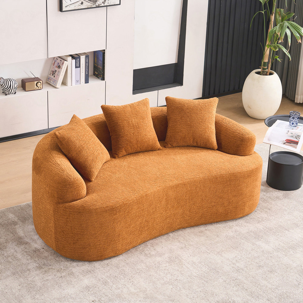 Latitude Run® Double-Seat Sofa, Wood Grain Chenille Fabric, Full Sponge ...